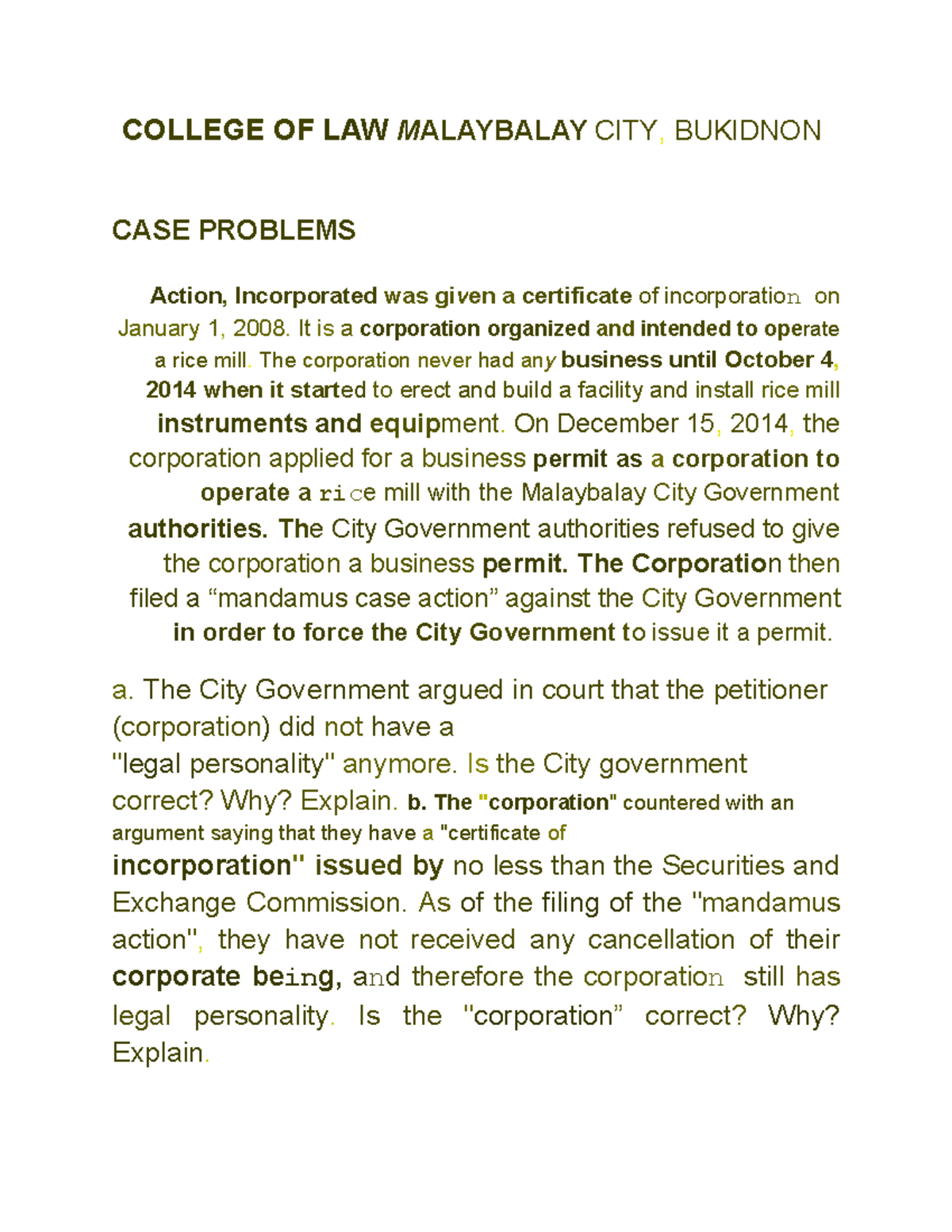 Case Problems - By Atty Olel Valdez - COLLEGE OF LAW MALAYBALAY CITY ...