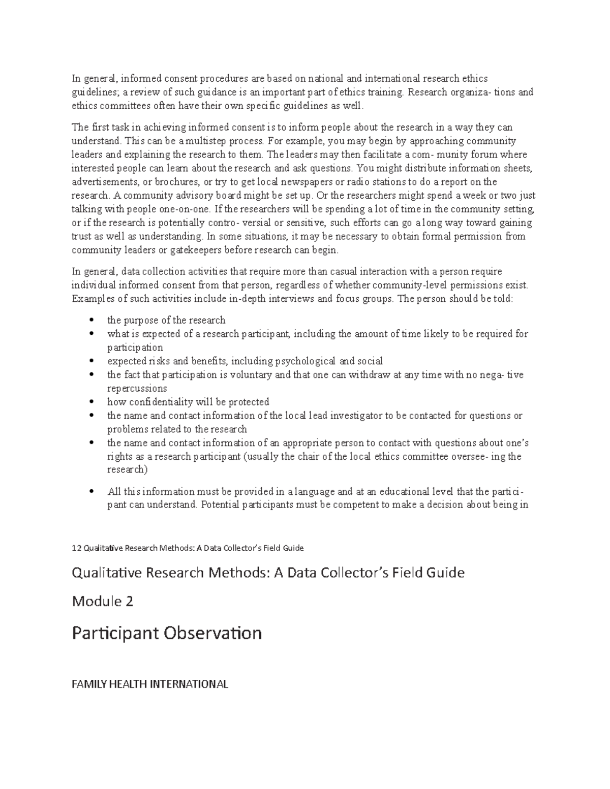Qualitative Research notes 2 - In general, informed consent procedures ...