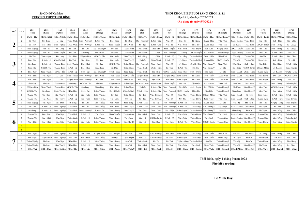 1-TKB HK1-K11, 12(Sáng, Mới) - THỨ TIẾT (Thứ)12A1 (Khải) 12A2 (Nghiệp) 12A3 (Hân) 12A4 (Lức ...