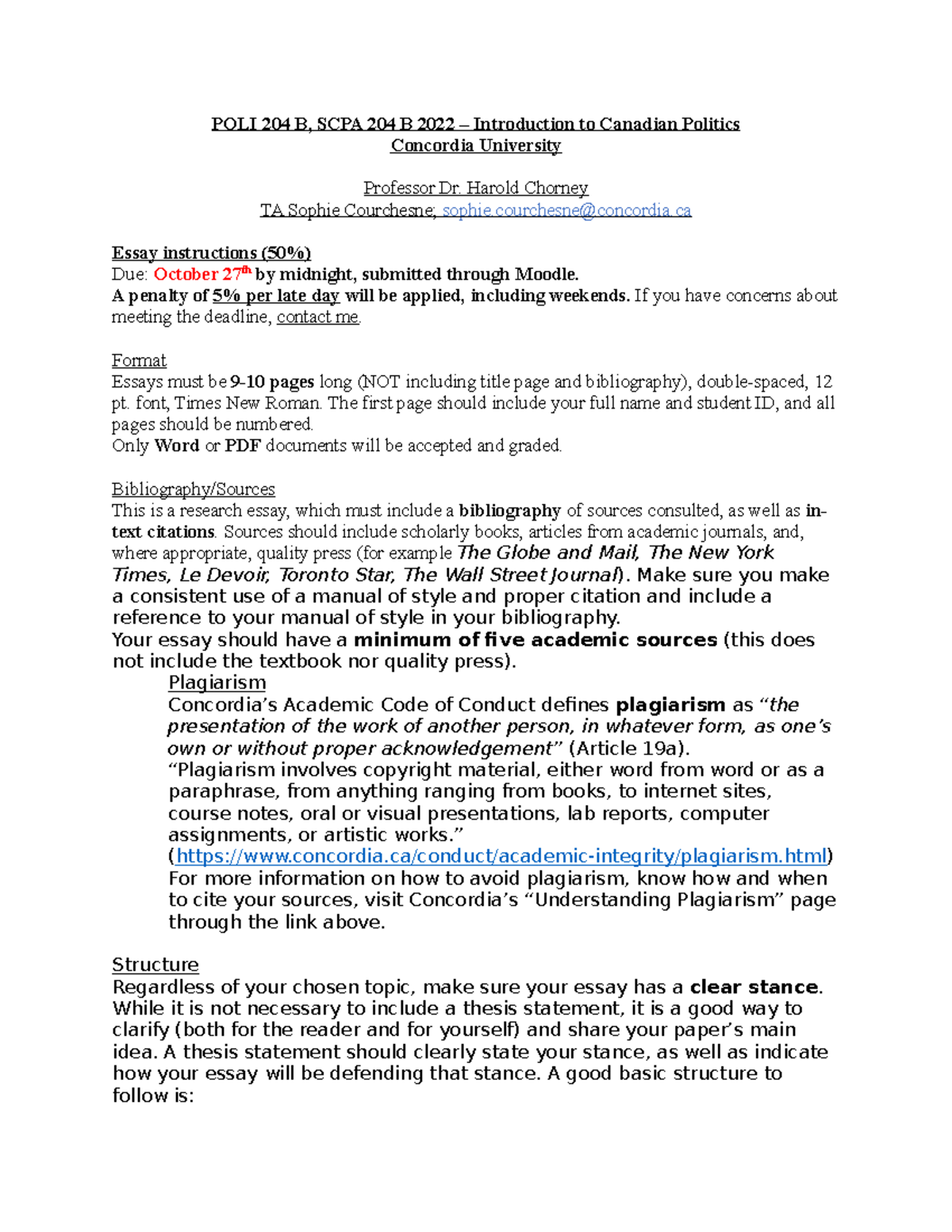 204 Essay Instructions - POLI 204 B, SCPA 204 B 2022 – Introduction to ...