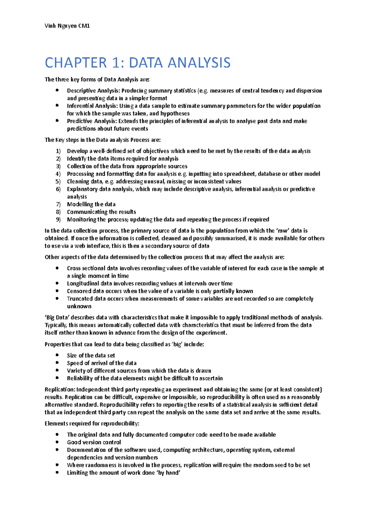 Module 1 - cm1 notes - CHAPTER 1: DATA ANALYSIS The three key forms of ...