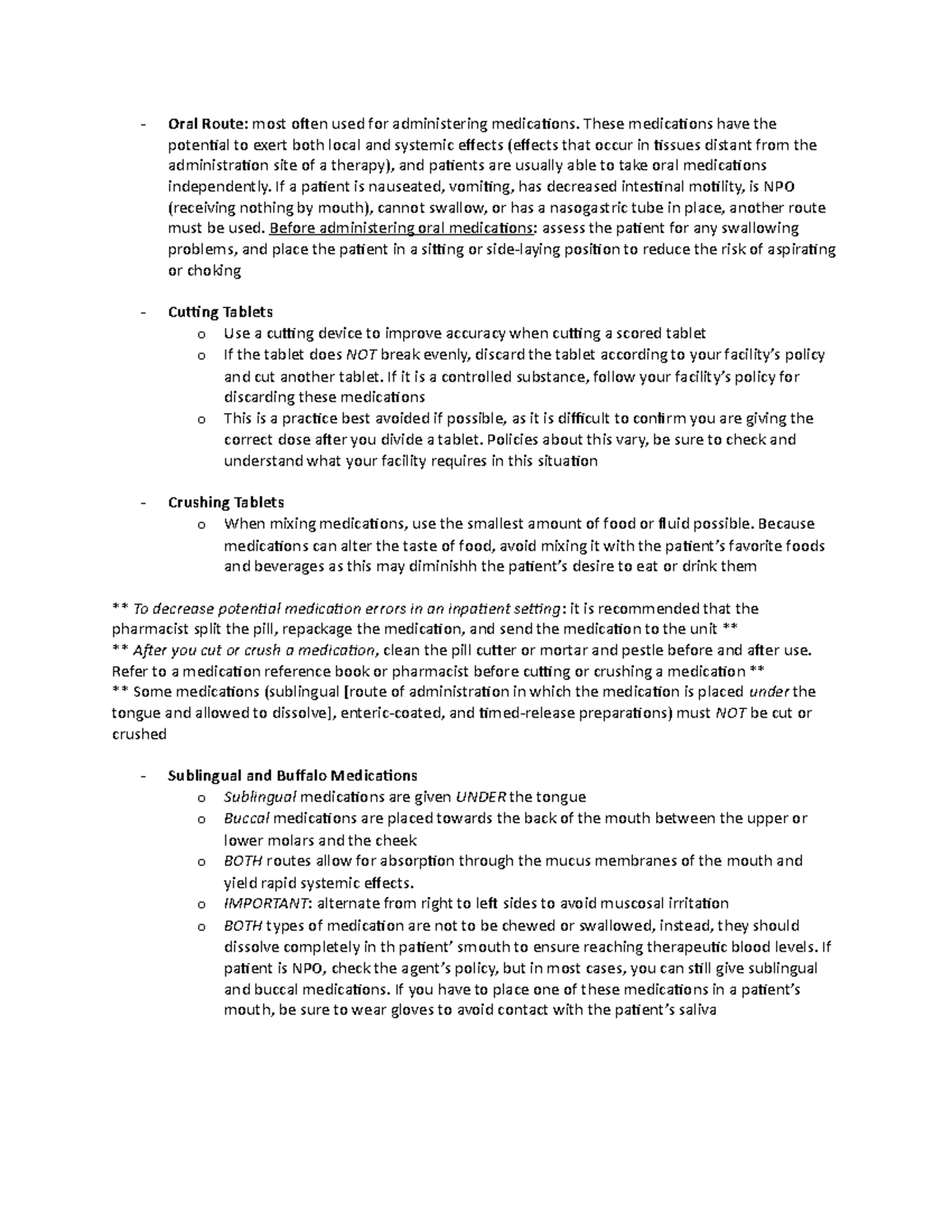 Oral and Topical Medication Administration - Oral Route: most often ...