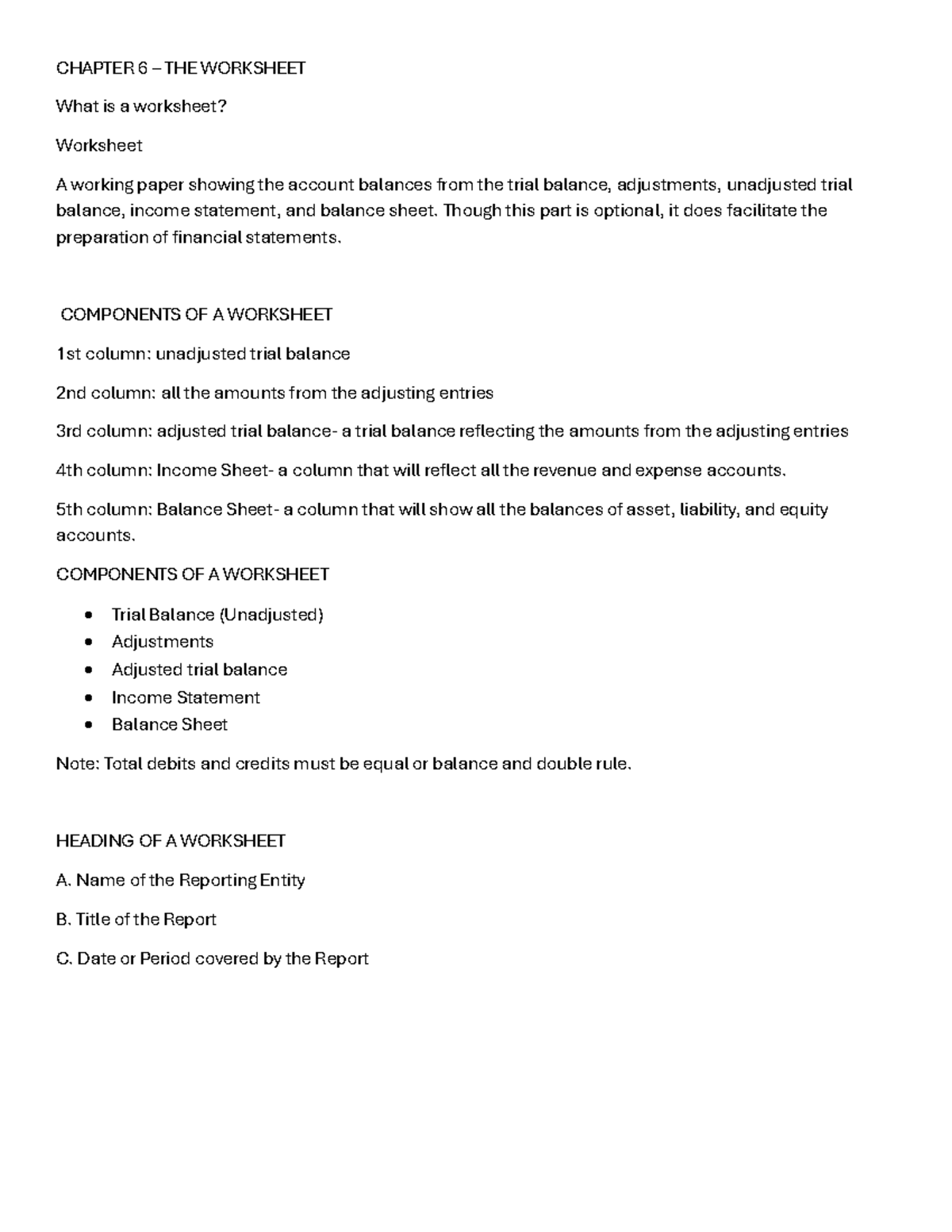 The Worksheet BSA - CHAPTER 6 – THE WORKSHEET What is a worksheet ...