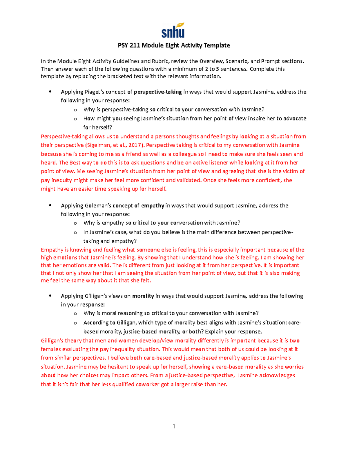PSY 211 Module Eight Activity - Then answer each of the following ...