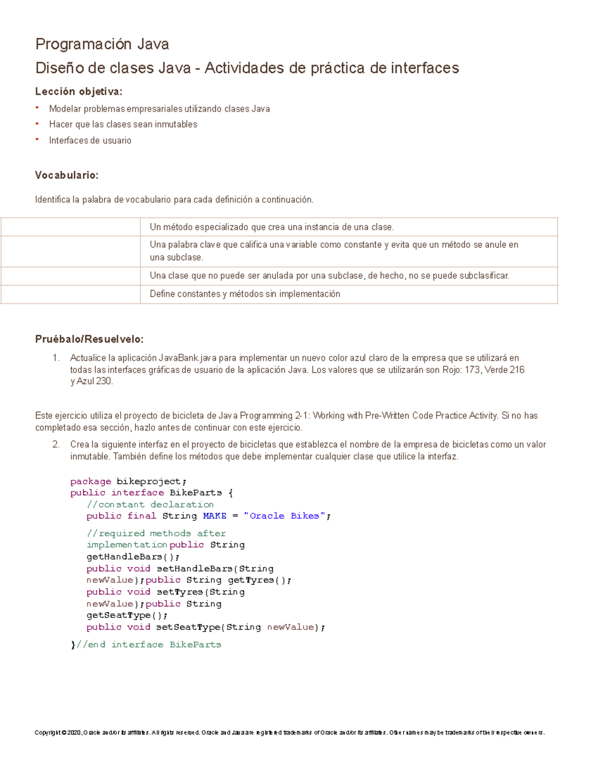 Laboratorio - POO - Copyright © 2020, Oracle and/or its affiliates. All ...
