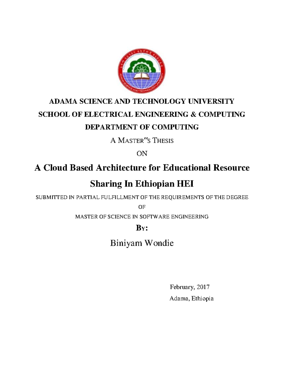 Biniyam Wondie - its good - ADAMA SCIENCE AND TECHNOLOGY UNIVERSITY ...