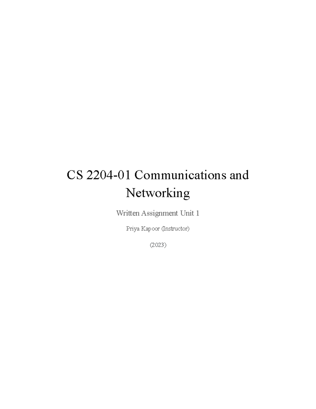 Written Assignment Unit 1 Cs 2204 01 Communications And Networking