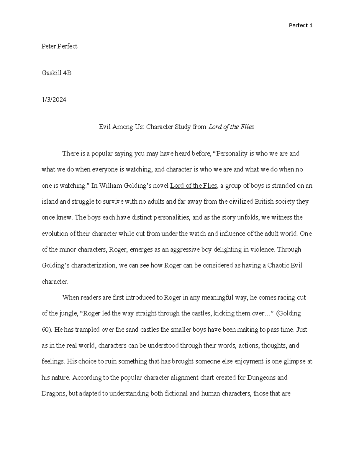 Character Essay Exemplar - Perfect 1 Peter Perfect Gaskill 4B 1/3/ Evil ...