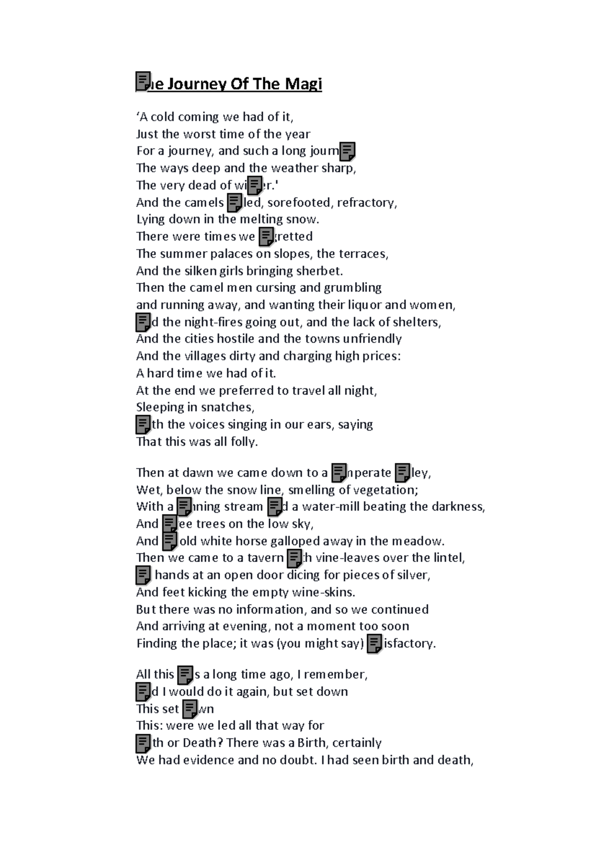 The Journey Of The Magi - Annotated - The Journey Of The Magi ‘A cold ...