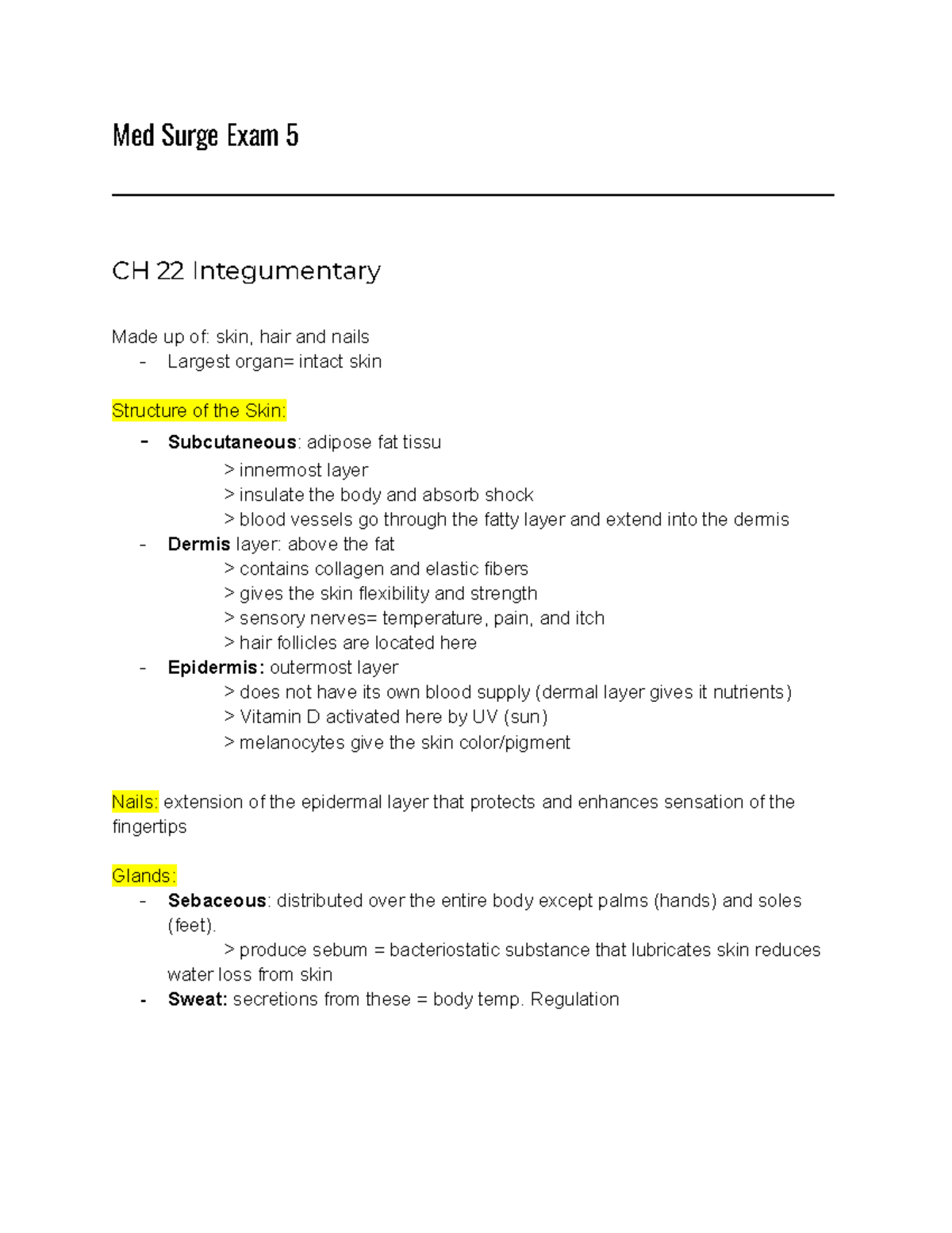 Med Surge Exam 5 - EXAM 5 SG - Med Surge Exam 5 - Studocu