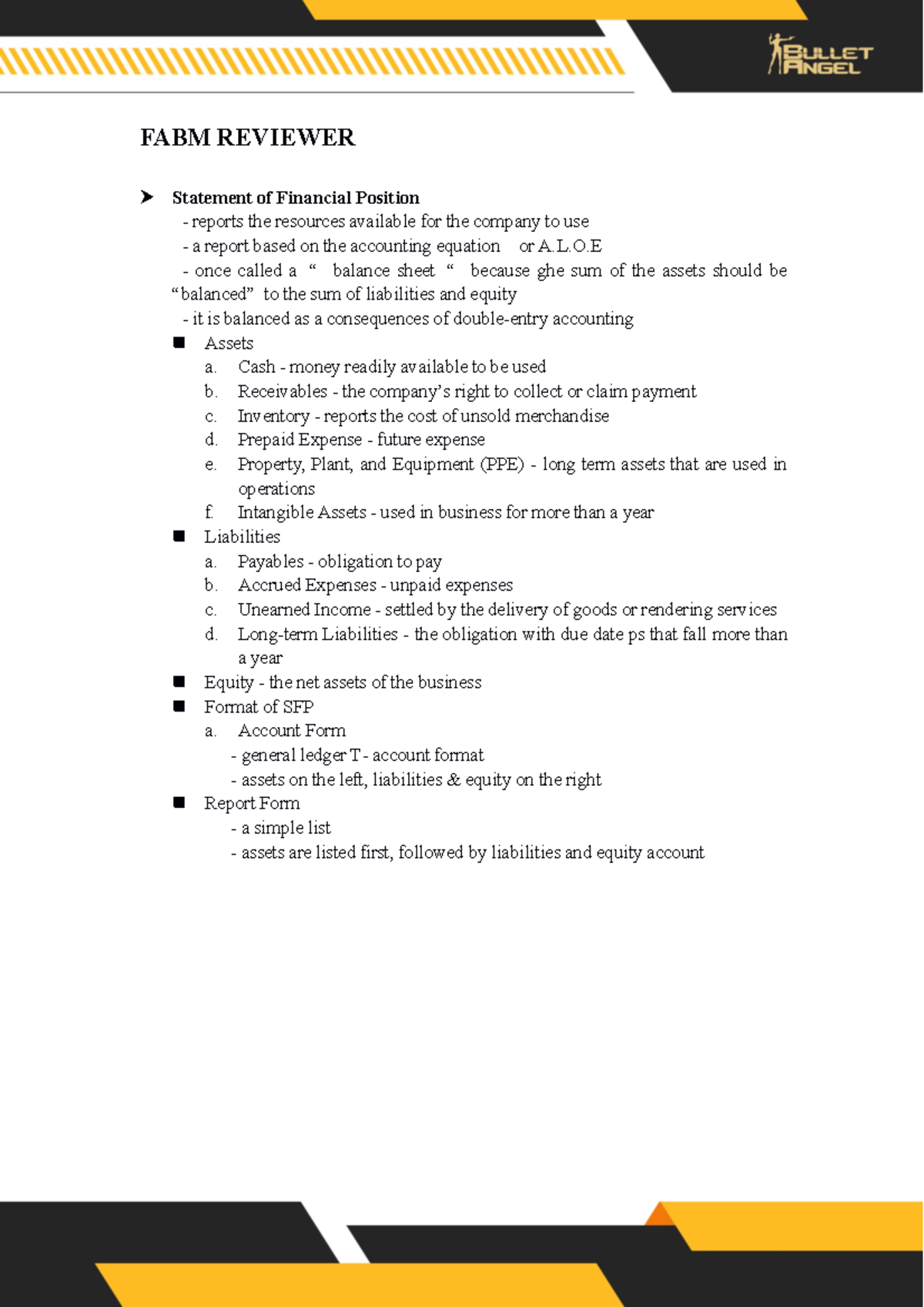 FABM Reviewer - FABM- SHS - FABM REVIEWER Statement of Financial ...