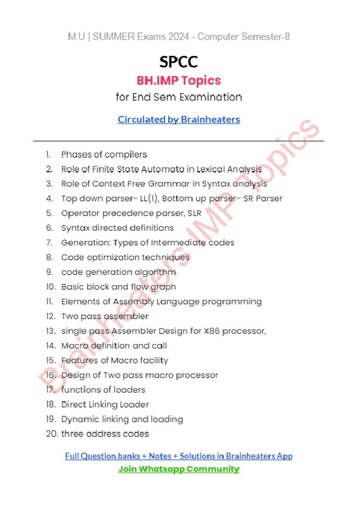Spcc Comps Sem6 Imp Topics System Programming And Complier Construction