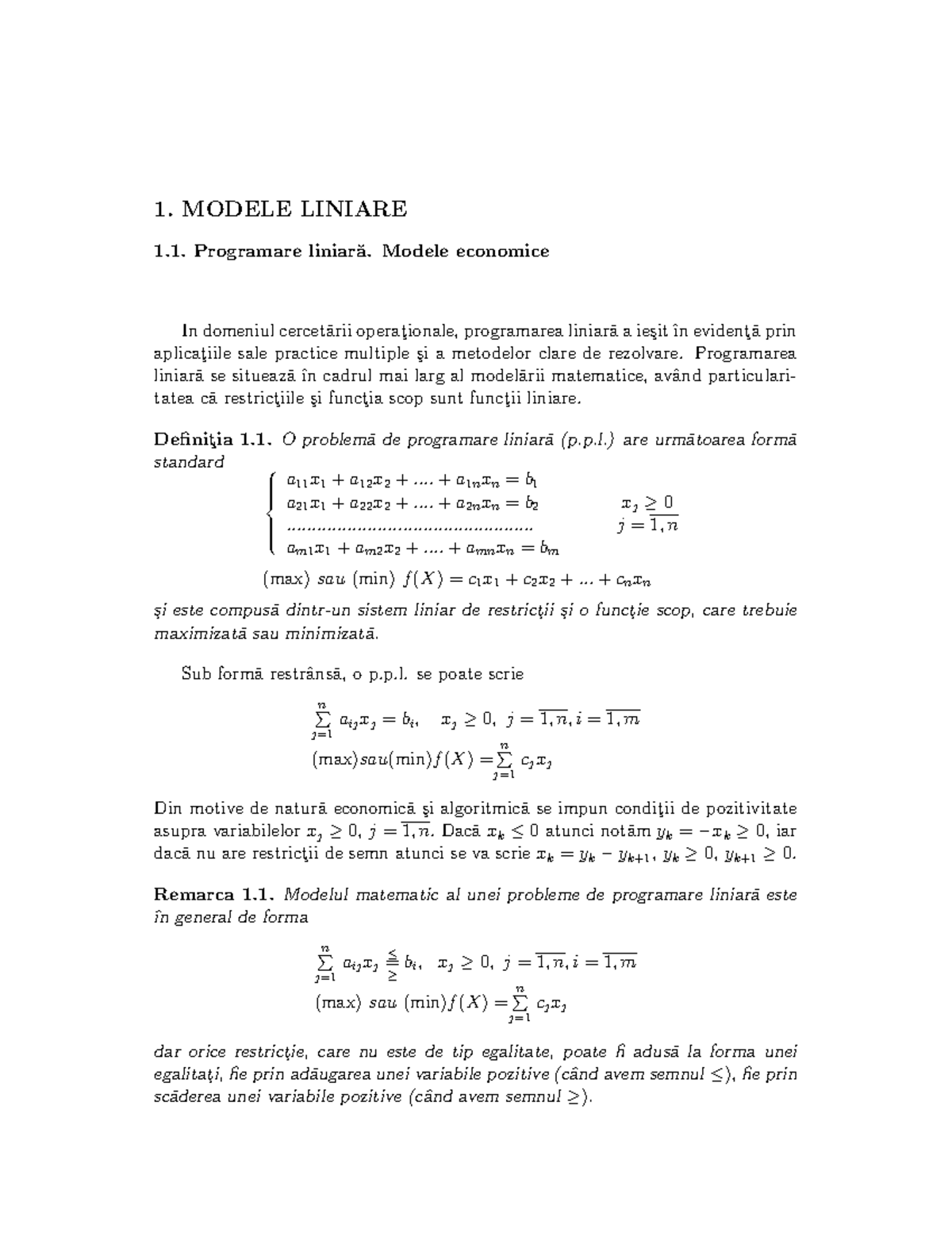 Curs2021 Mat Apl final - Matematica aplicata - 1. MODELE LINIARE ...