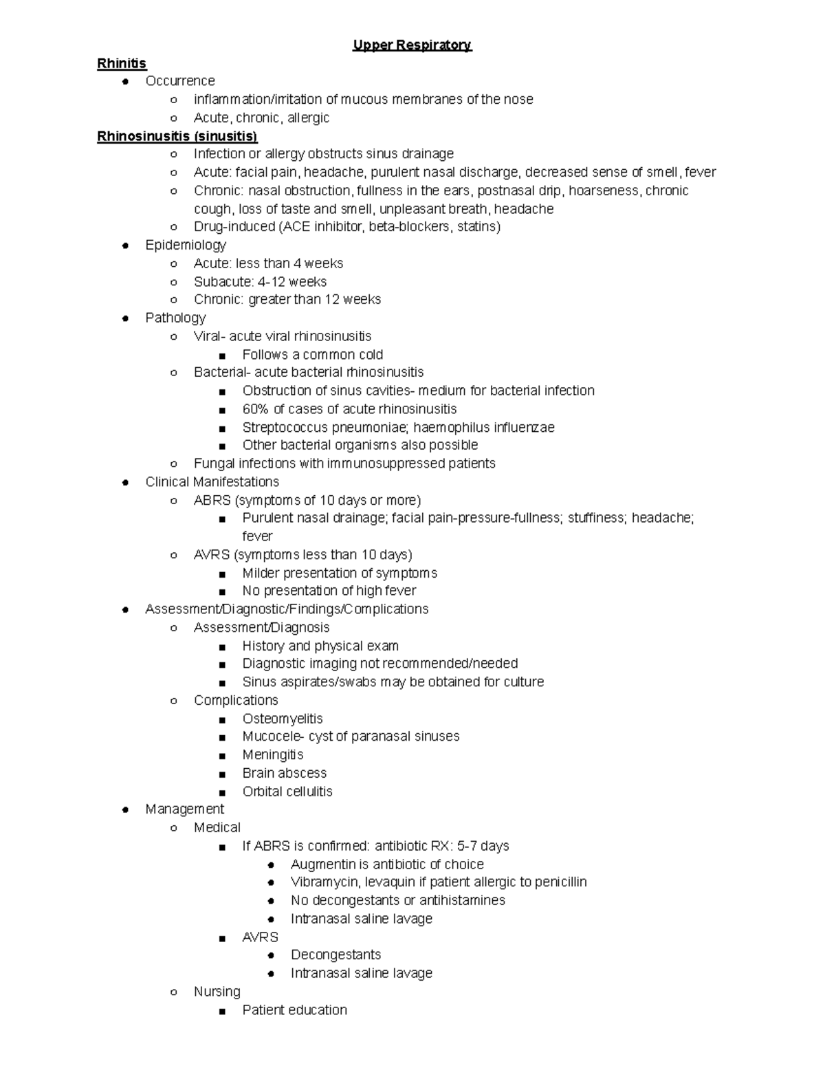 Exam 3 - Covers upper respiratory system conditions, such as Rhinotis ...