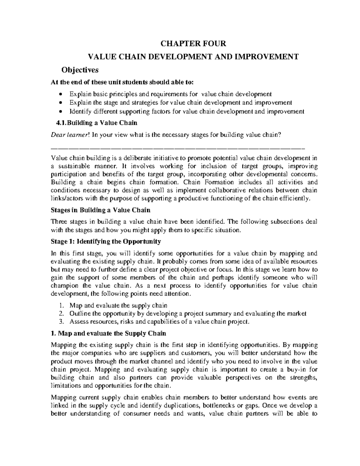 Value chain (4&5) - CHAPTER FOUR VALUE CHAIN DEVELOPMENT AND ...