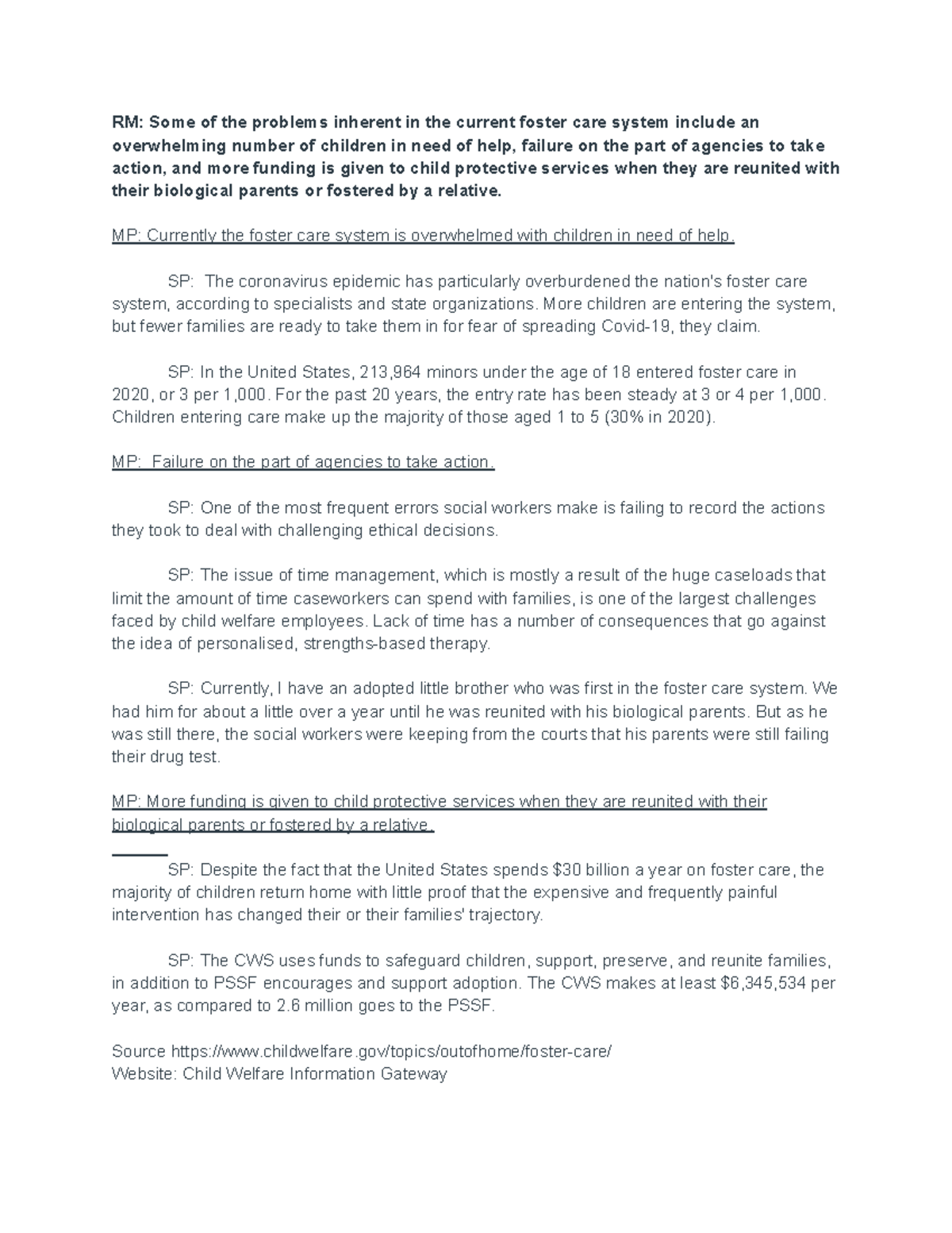 Speech 1 Blue Print - RM: Some of the problems inherent in the current ...