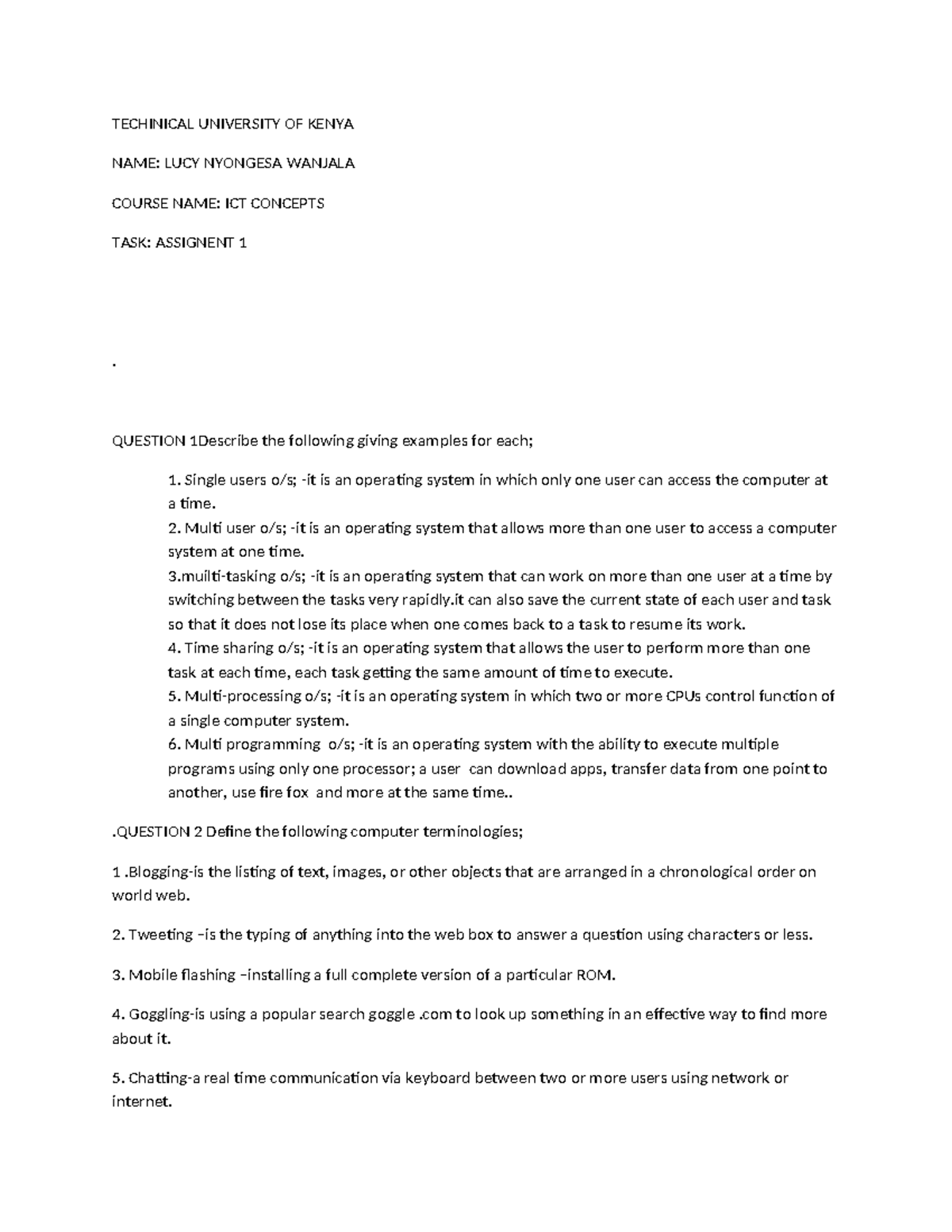 Asssino - Summary Bachelor of commerce - TECHINICAL UNIVERSITY OF KENYA ...