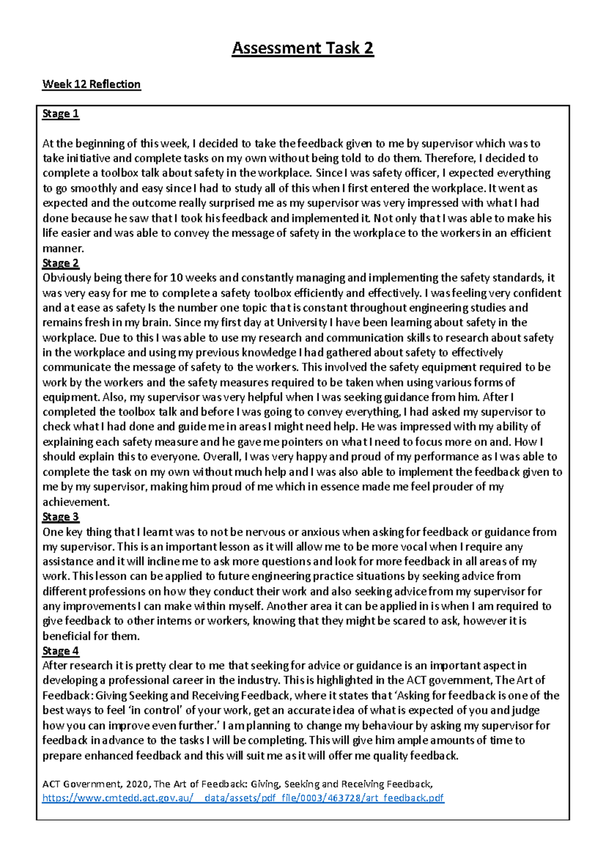 WIL assesment 2 HZ - WIL reflection - Assessment Task 2 Week 12 ...