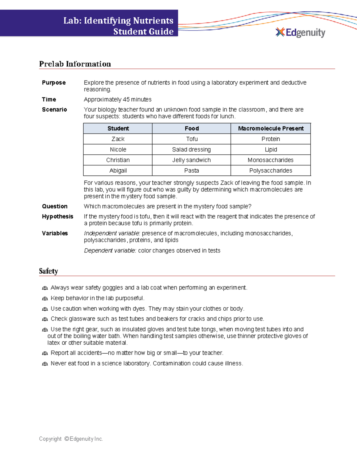 3209 02 10 student guide - Lab: Identifying Nutrients Student Guide ...