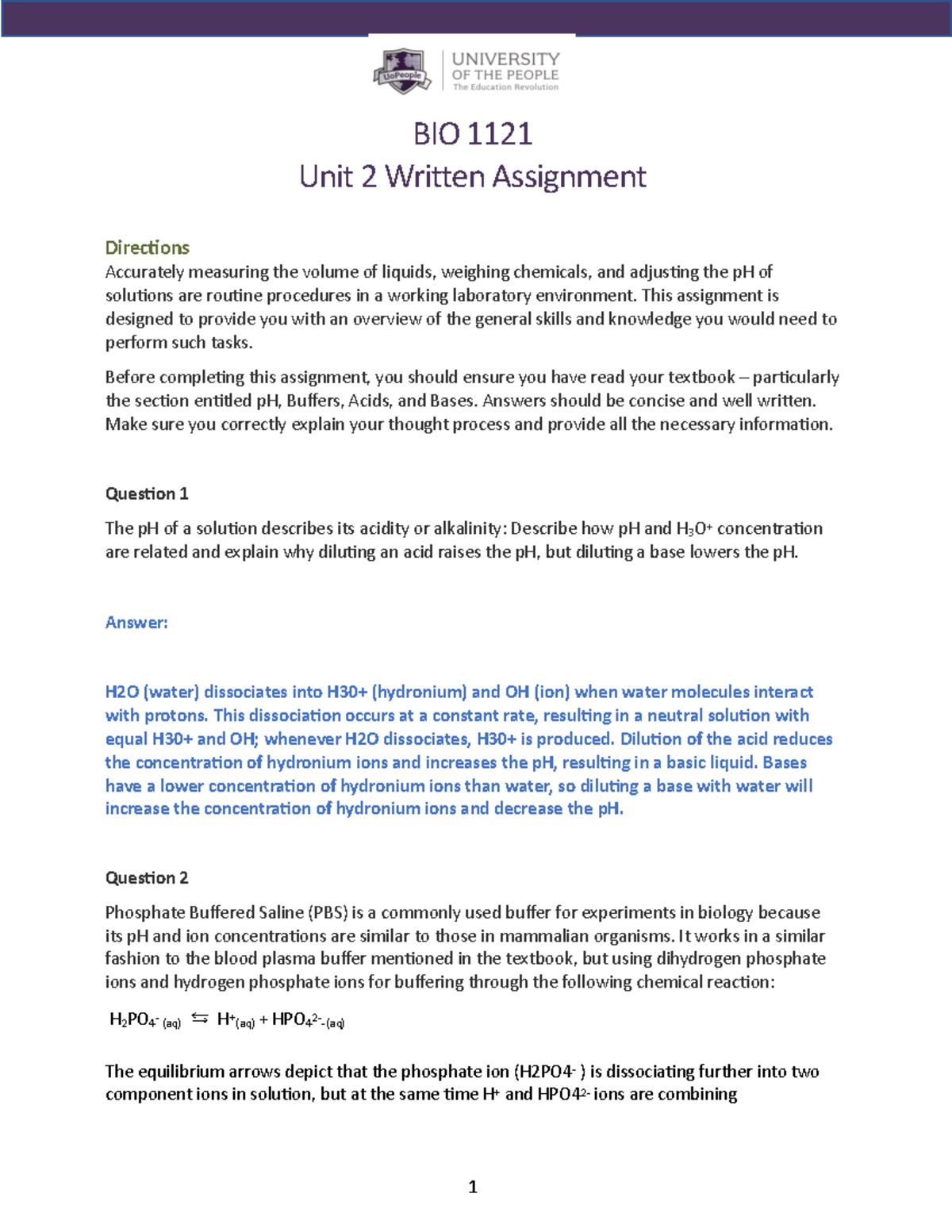 SD - BIO 1121 Unit 2 Written Assignment - BIO 1121 Unit 2 Written ...