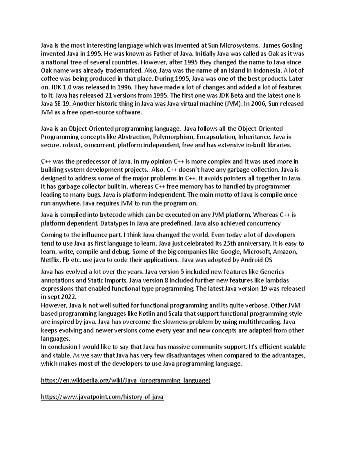 Java - assignment - Java is the most interesting language which was ...