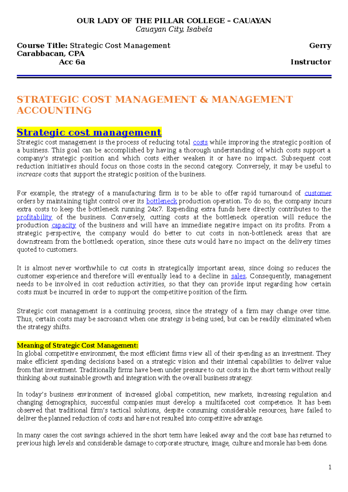 Module 1 2021 Strategic COST Management Management Accounting - OUR ...