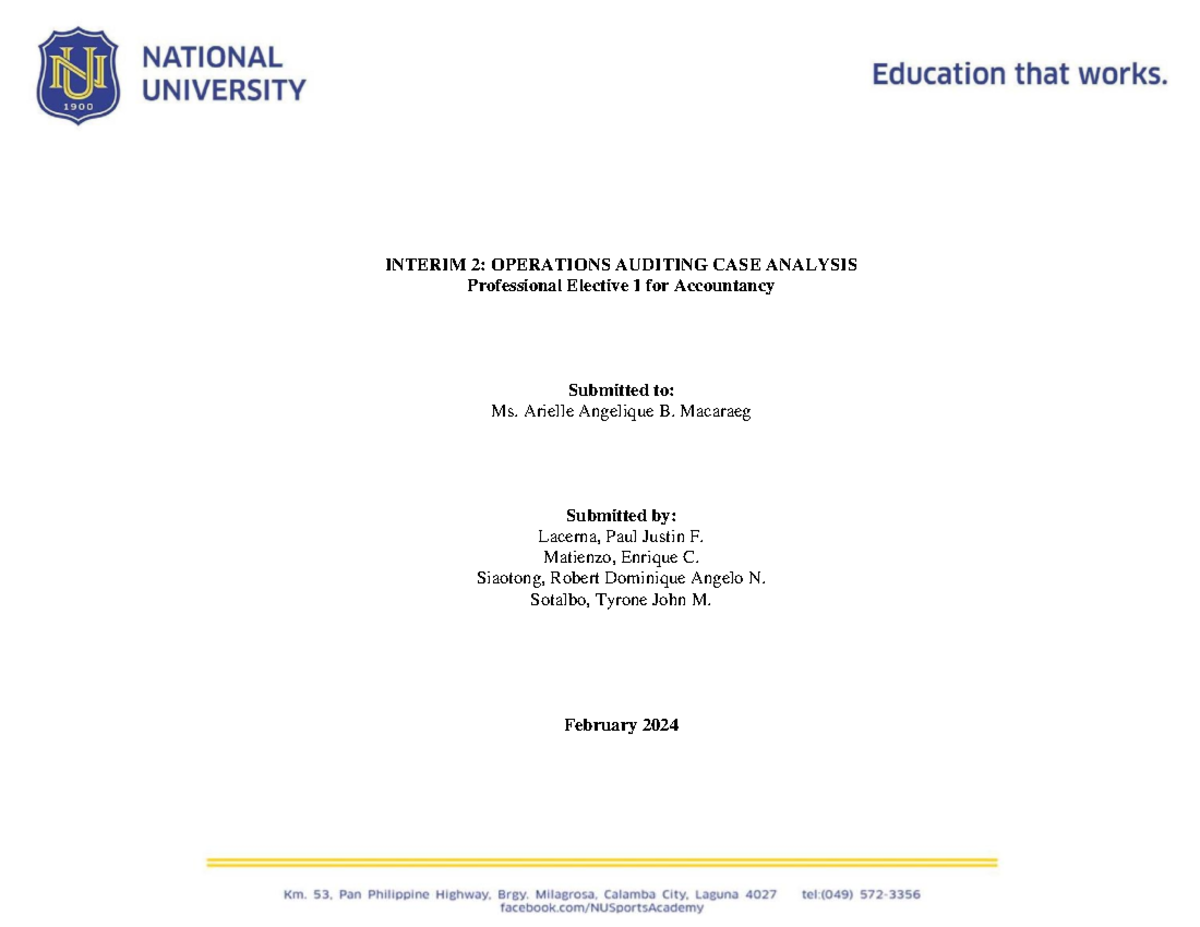 Actelec 1 Interim 2 - INTERIM 2: OPERATIONS AUDITING CASE ANALYSIS ...