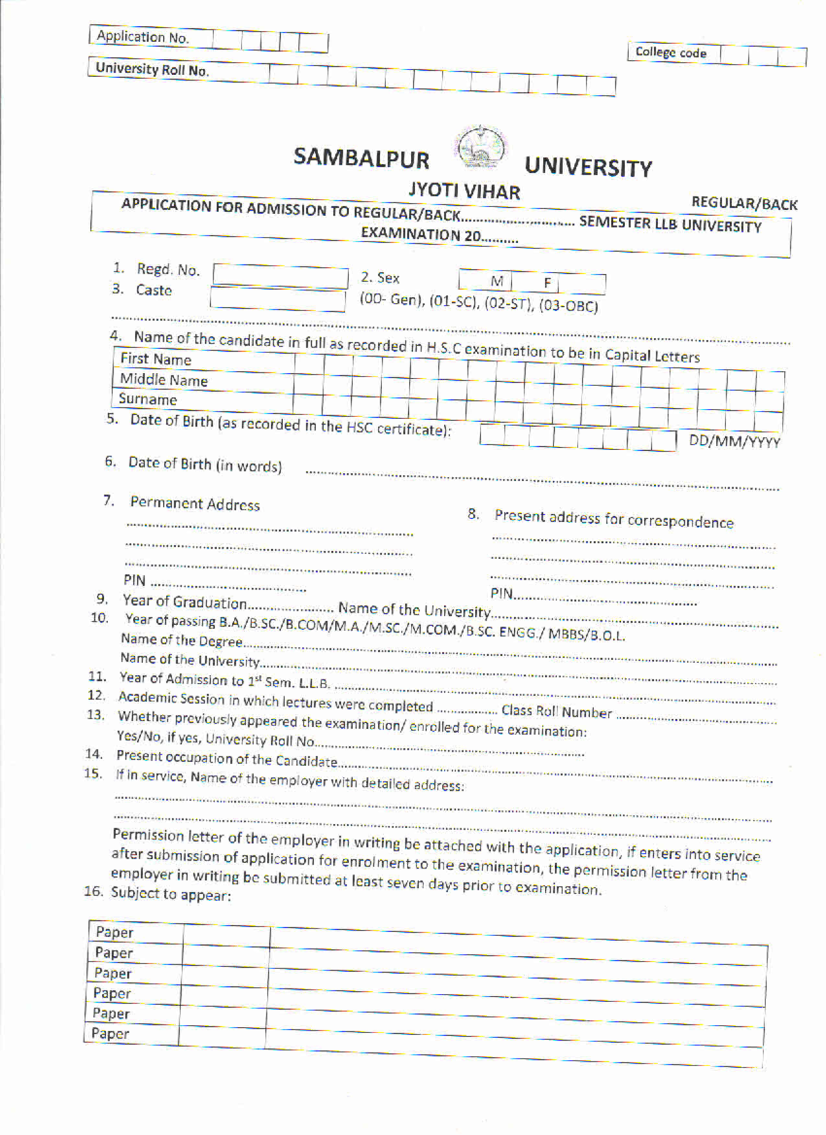 Llb-form - Notes - Application No. College code University Roll No ...