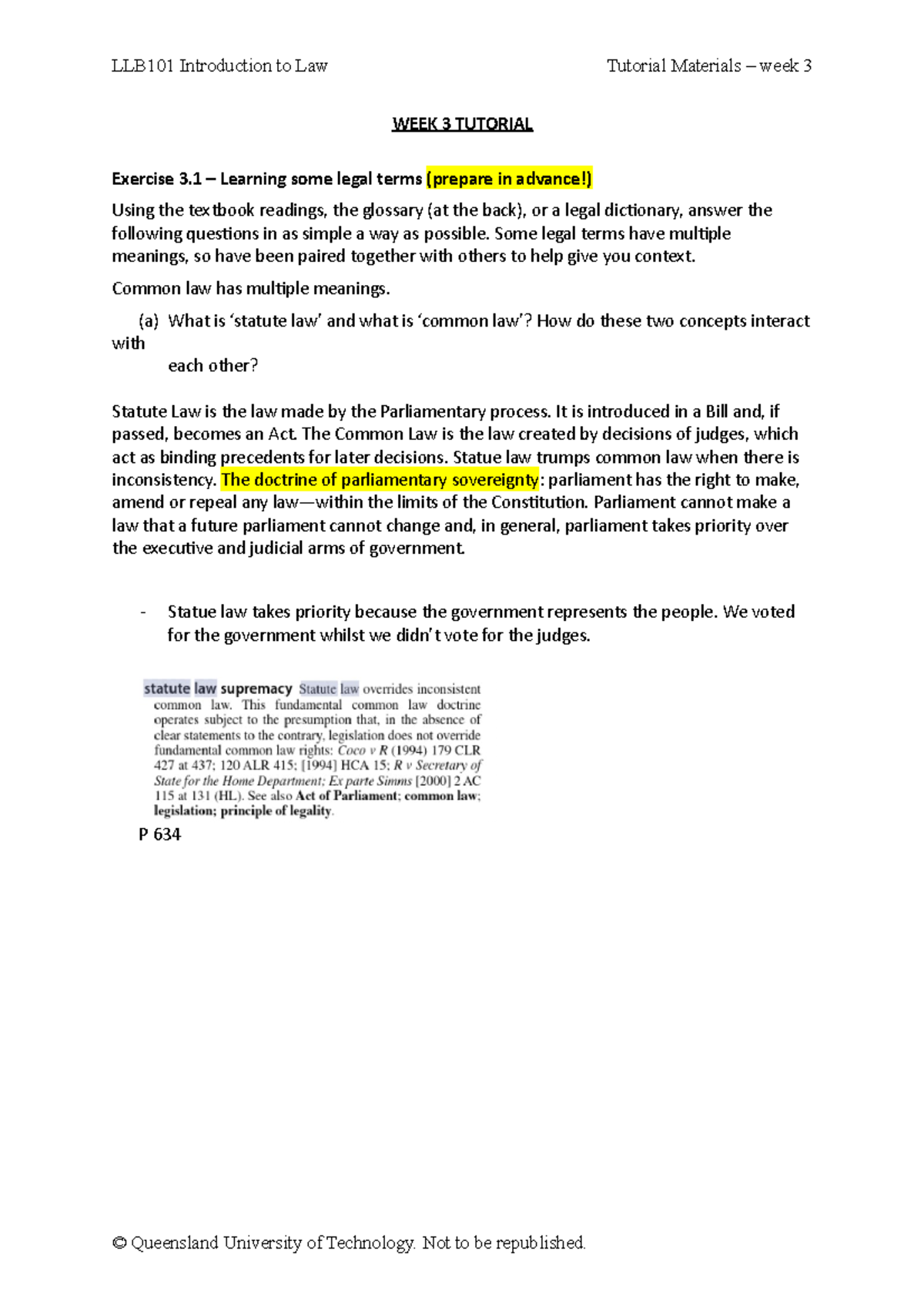 WEEK 3 Tutorial - WEEK 3 TUTORIAL Exercise 3 – Learning some legal ...