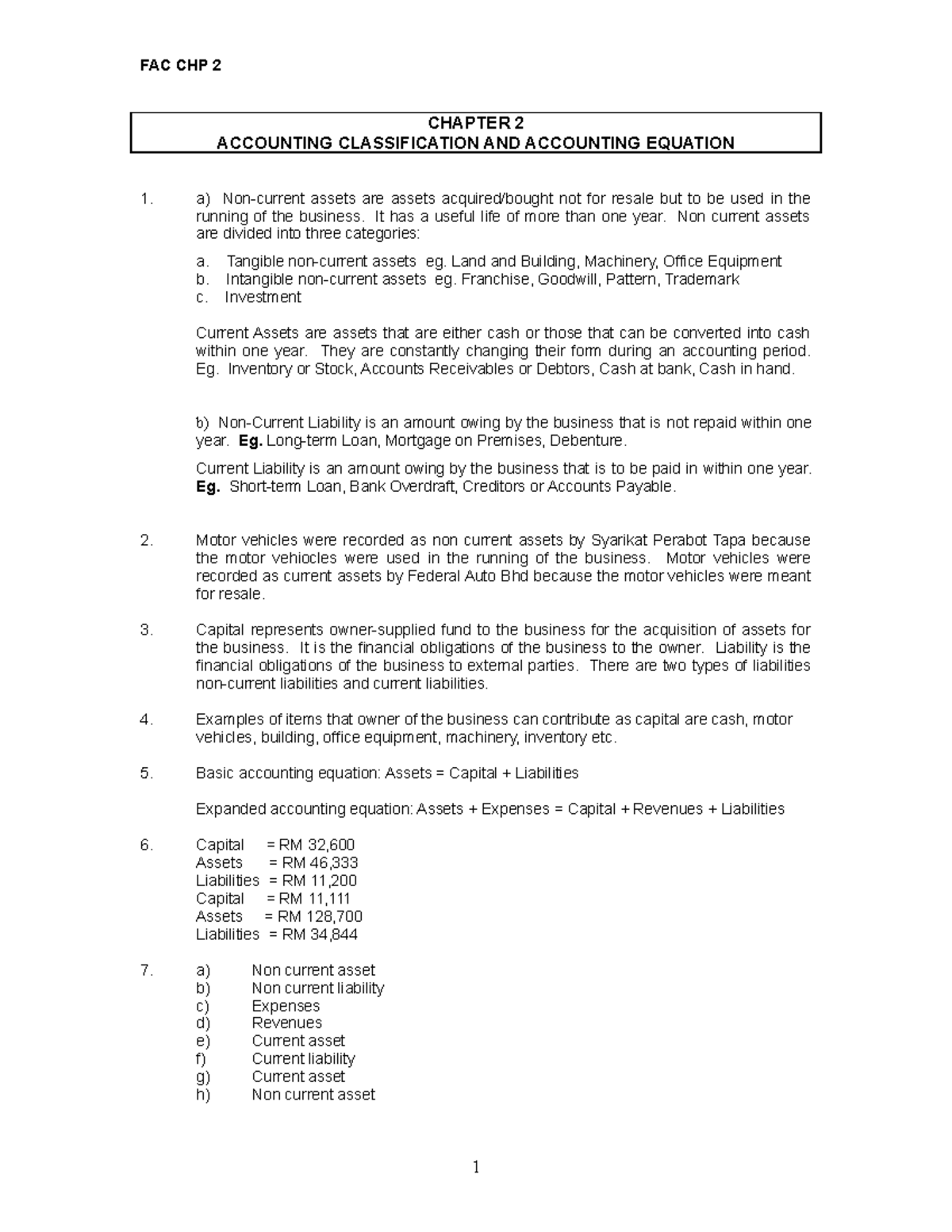 Chapter 2 - Accounting Classification - FAC CHP 2 CHAPTER 2 ACCOUNTING ...