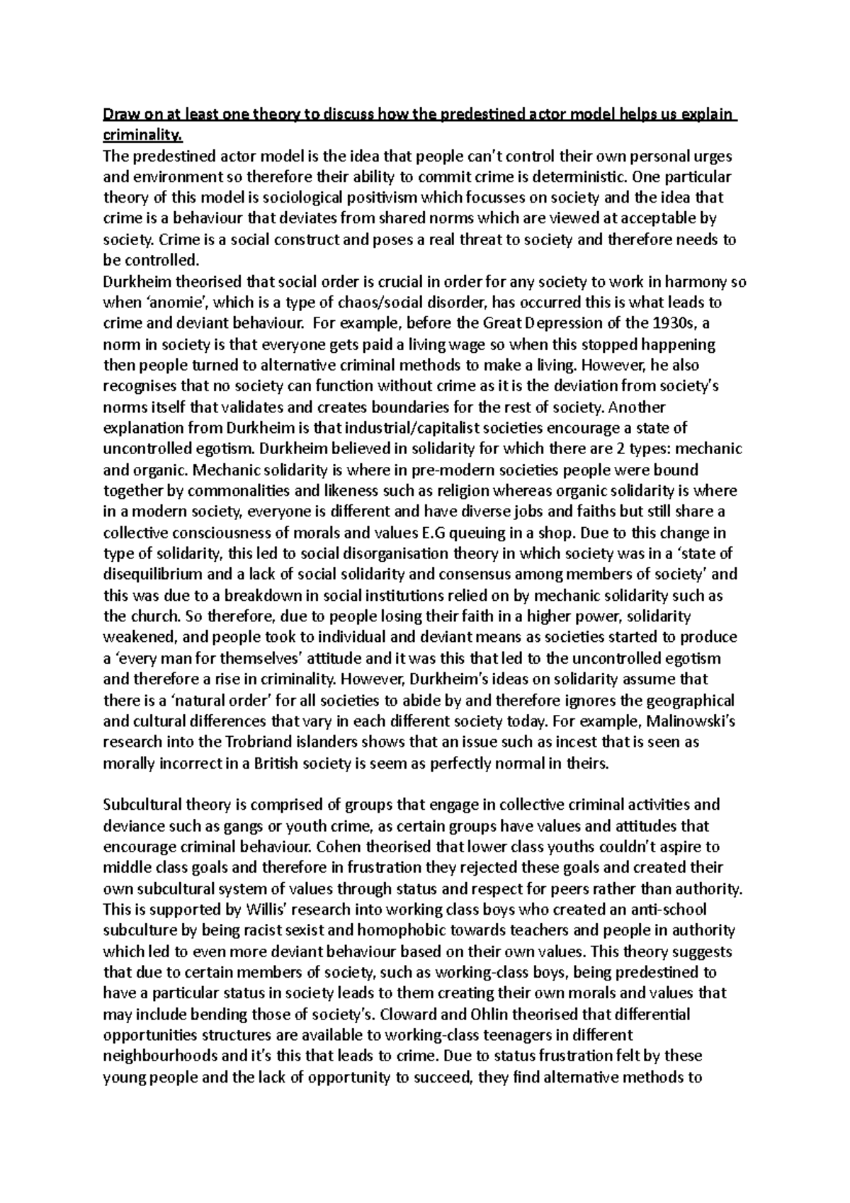 Explaining criminal behaviour exam - Draw on at least one theory to ...