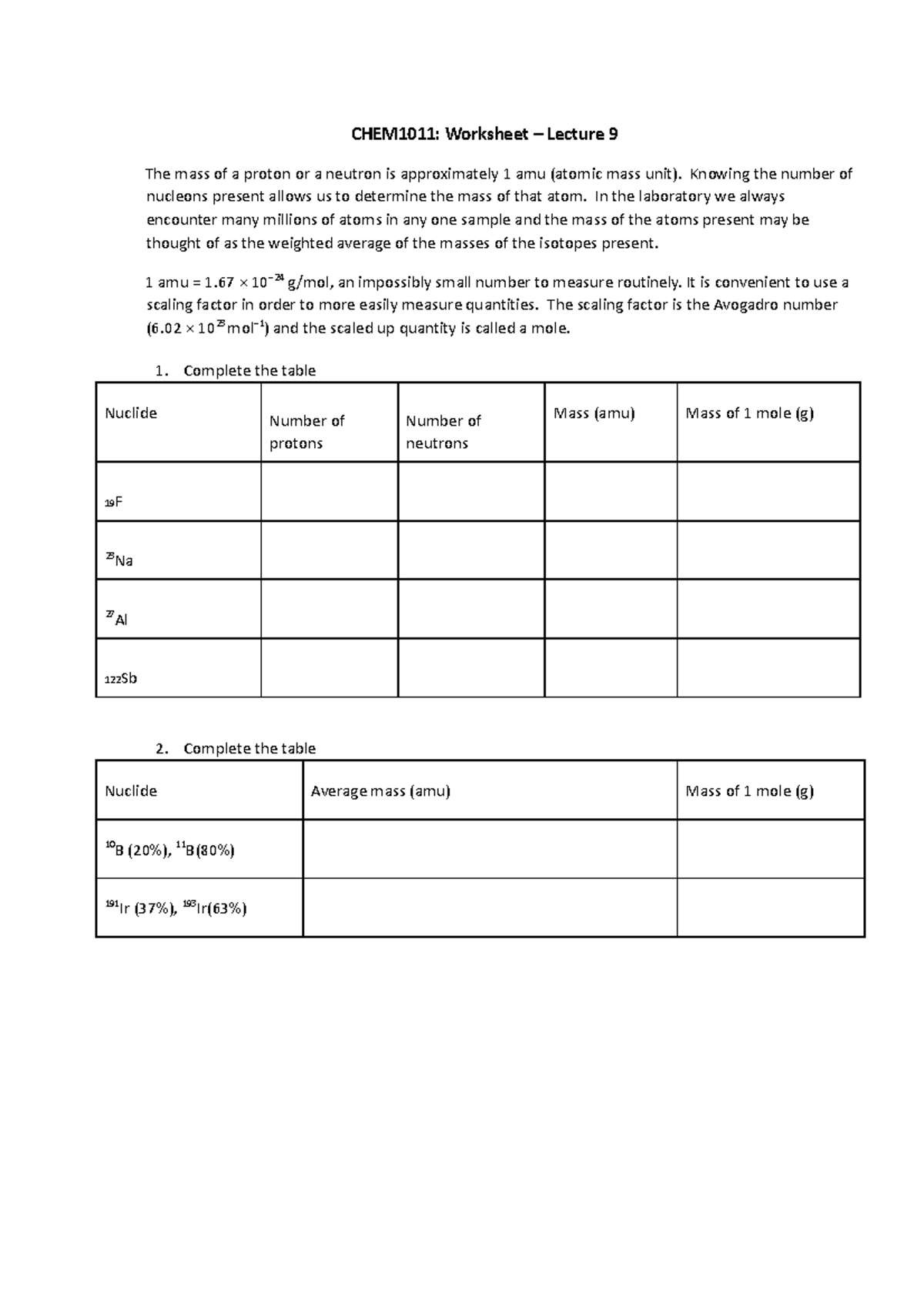 Worksheet 09 - CHEM1101 - USyd - Studocu