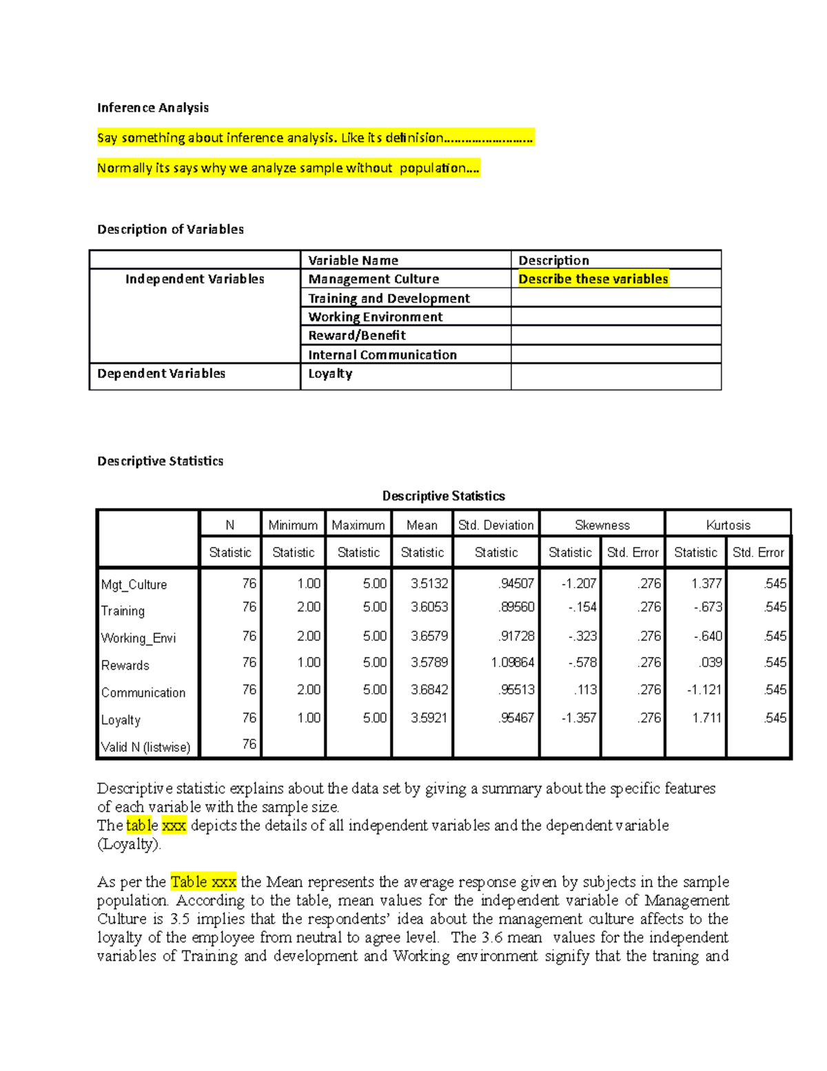 Analysis part 2 - hnd sample - Inference Analysis Say something about ...