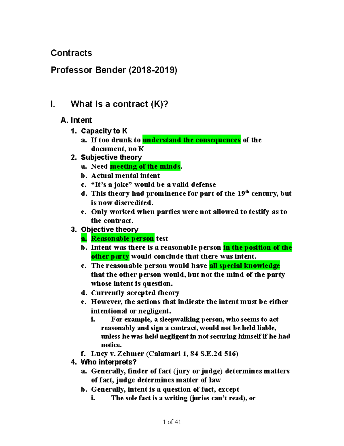 Contracts - Bender III - Contracts Professor Bender (2018-2019) I. What ...