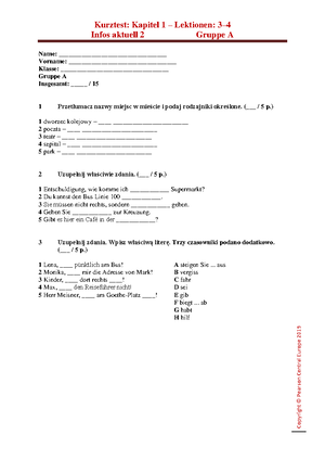 Perfekt 2 test K1 L1-2 B - Kurztest: Kapitel 1 / Lektionen: 1–2 ...