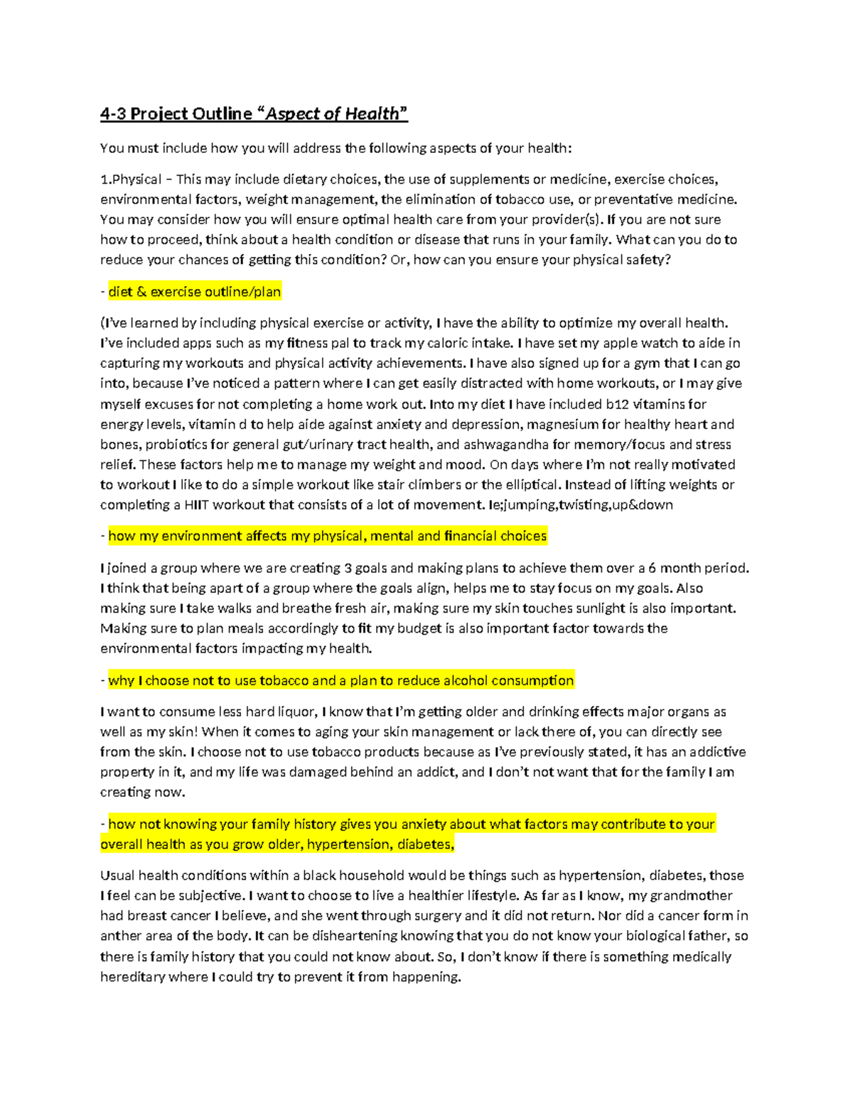 Contemporary Health Outline 2 - 4-3 Project Outline “Aspect of Health ...