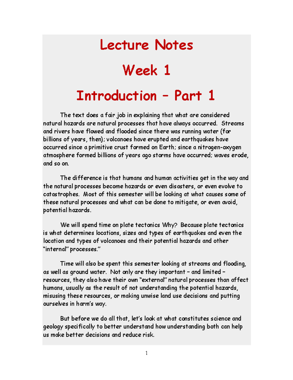 Lecture notes - Lecture Notes Week 1 Introduction 3 Part 1 The text ...