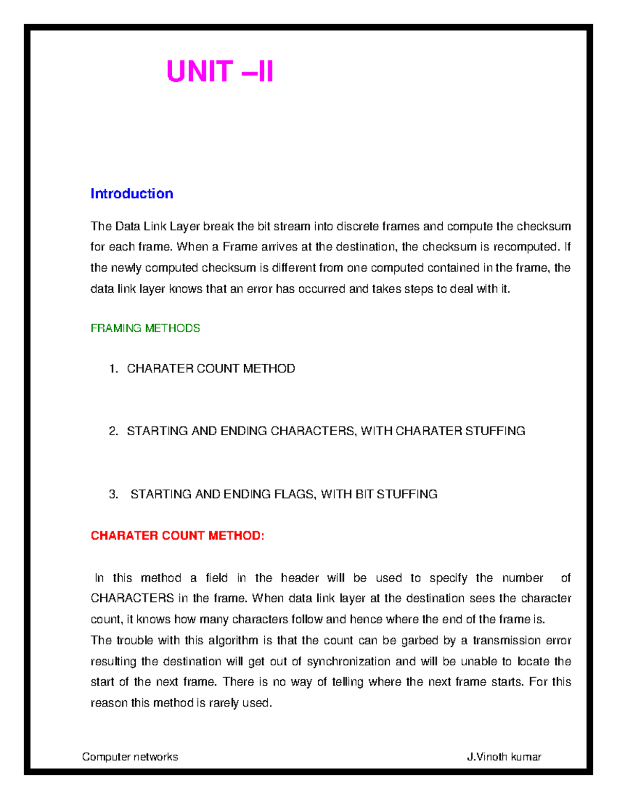 Various kind of network layer - UNIT – II Introduction The Data Link ...