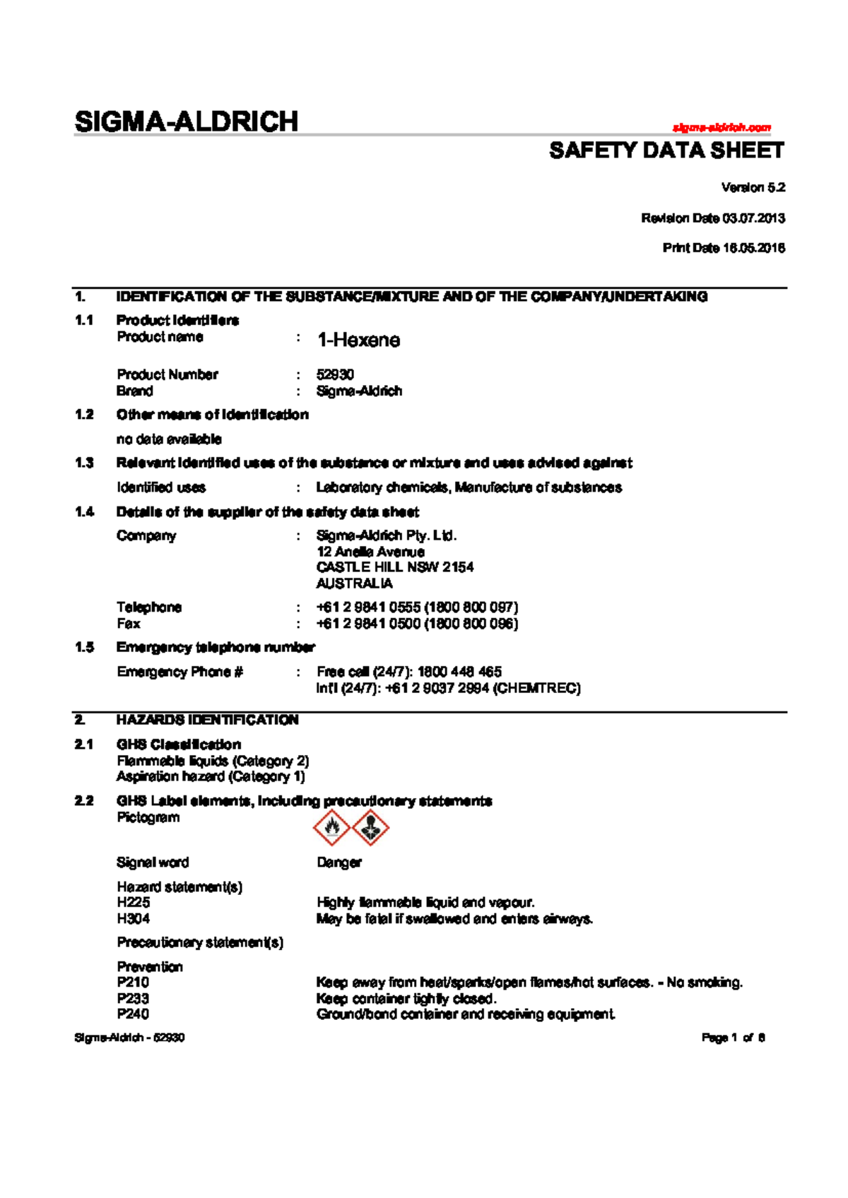 1-Hexene SDS - risk assessments form - ! "# - Studocu