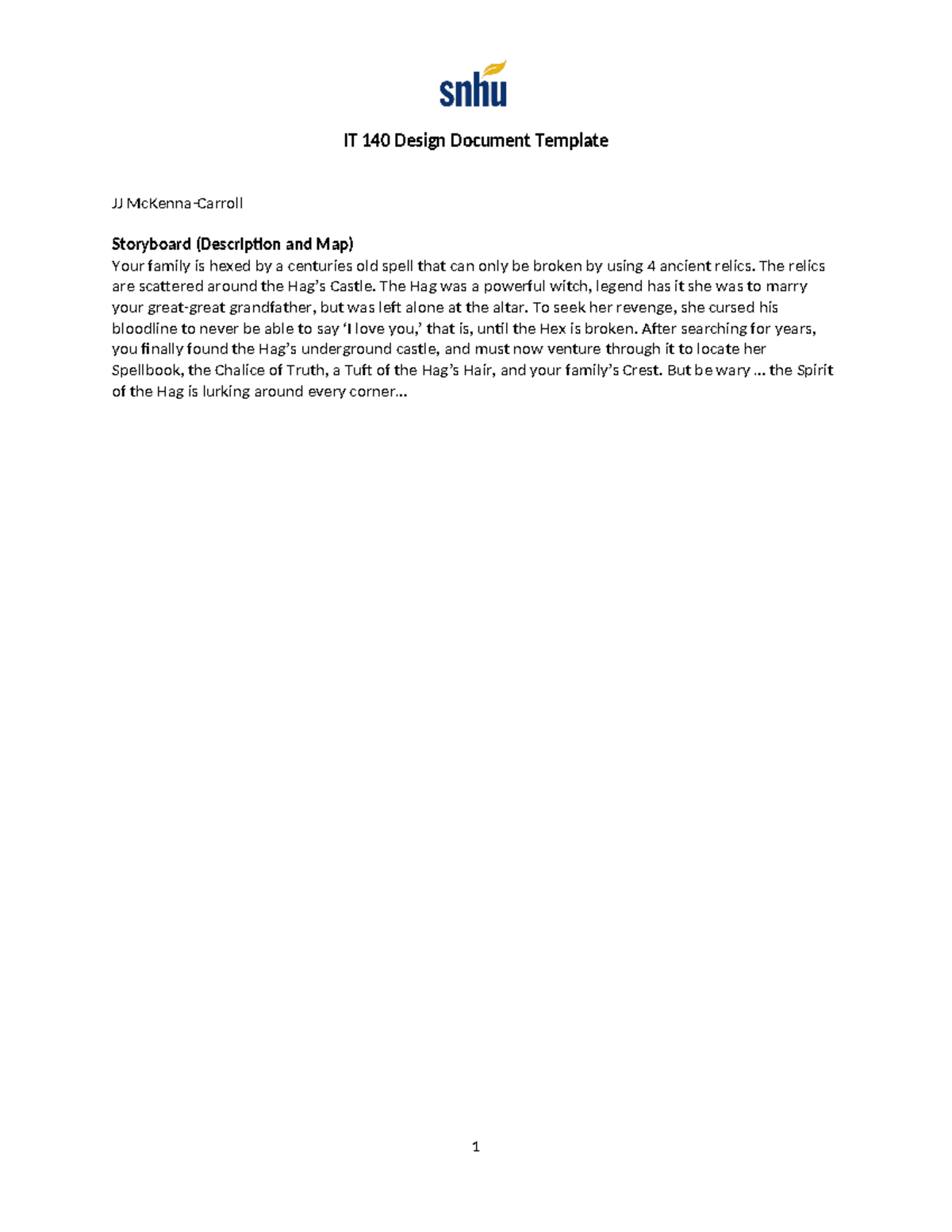 IT 140 Project One - IT 140 Design Document Template JJ McKenna-Carroll ...