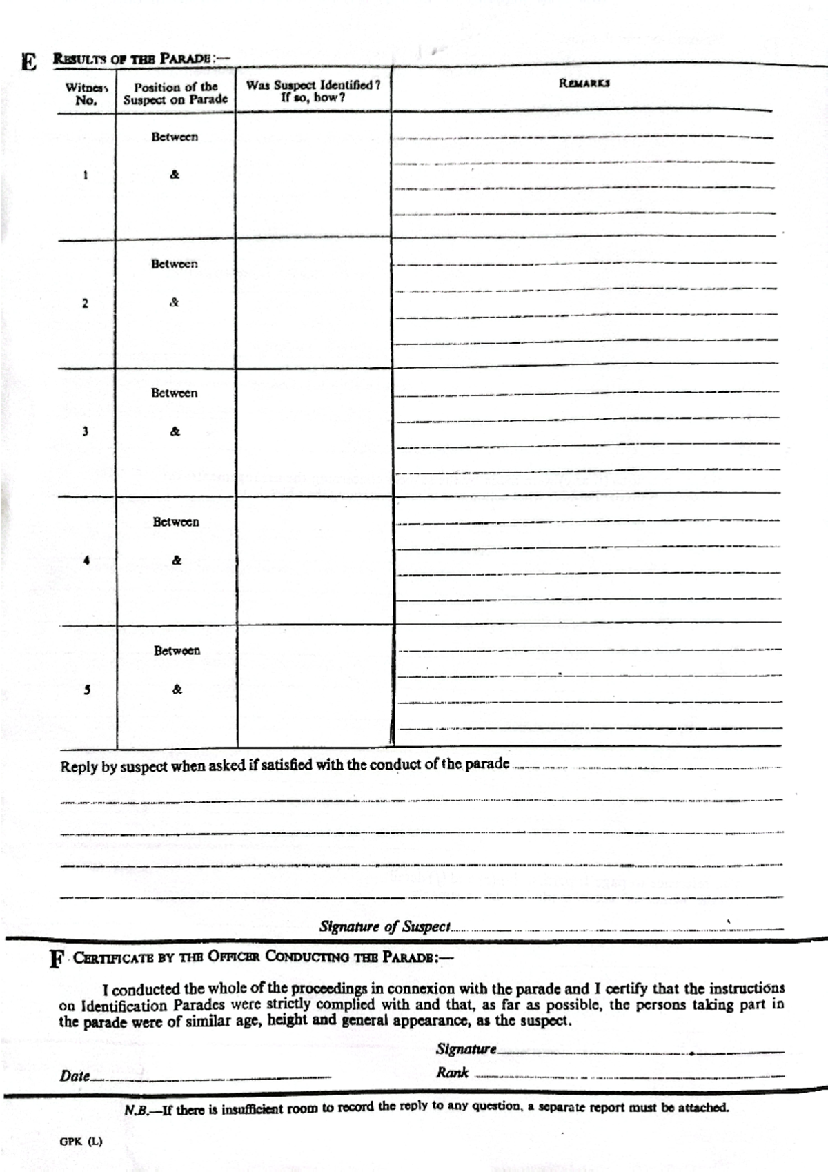 Form 156 - Criminal procedure - E RESULTS OF THE Witness Position of ...