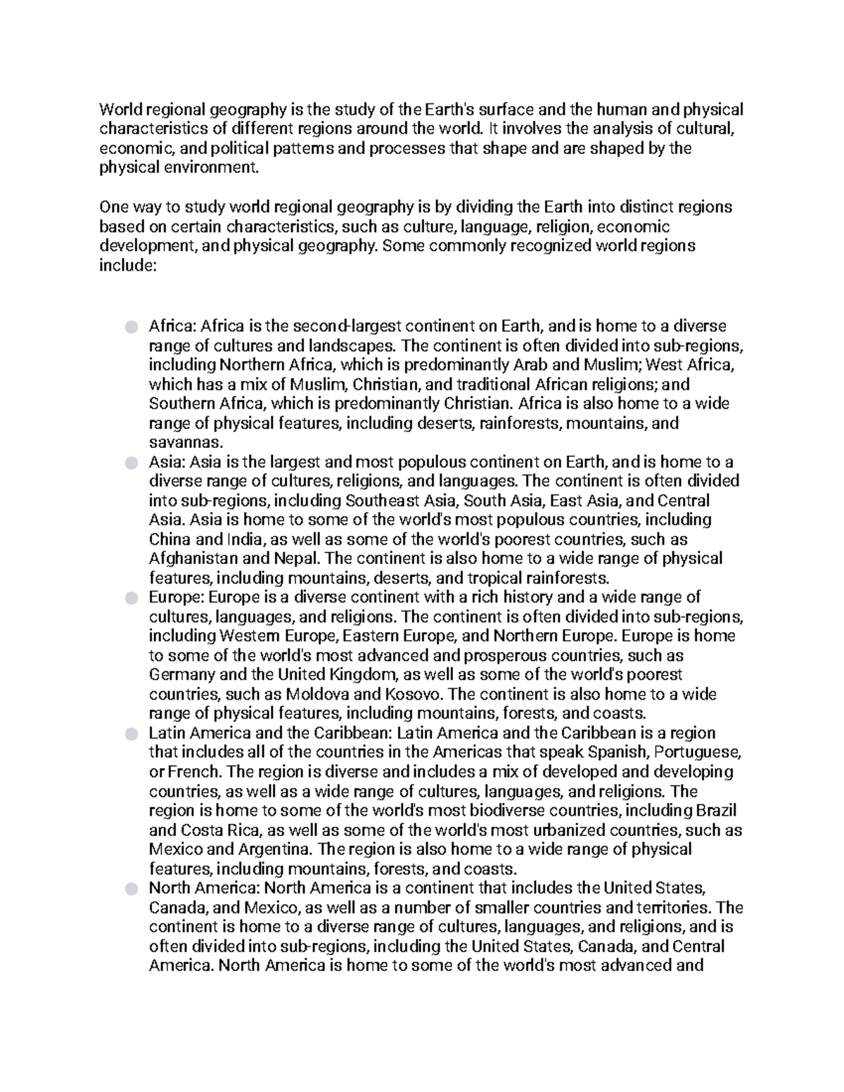 Intro to world regional geography - World regional geography is the ...