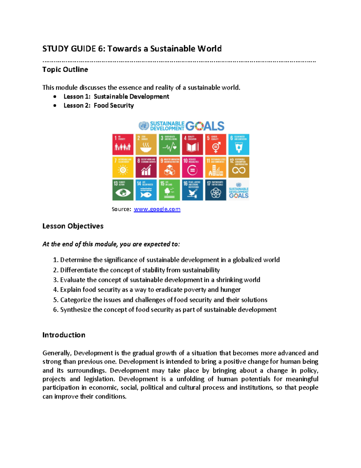 TCW Study- Guide-6 - STUDY GUIDE 6: Towards a Sustainable World - Studocu