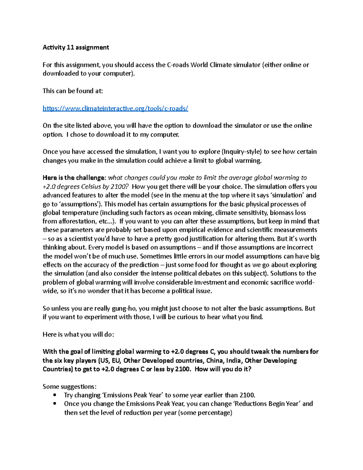 Activity 11 assignment - Activity 11 assignment For this assignment ...