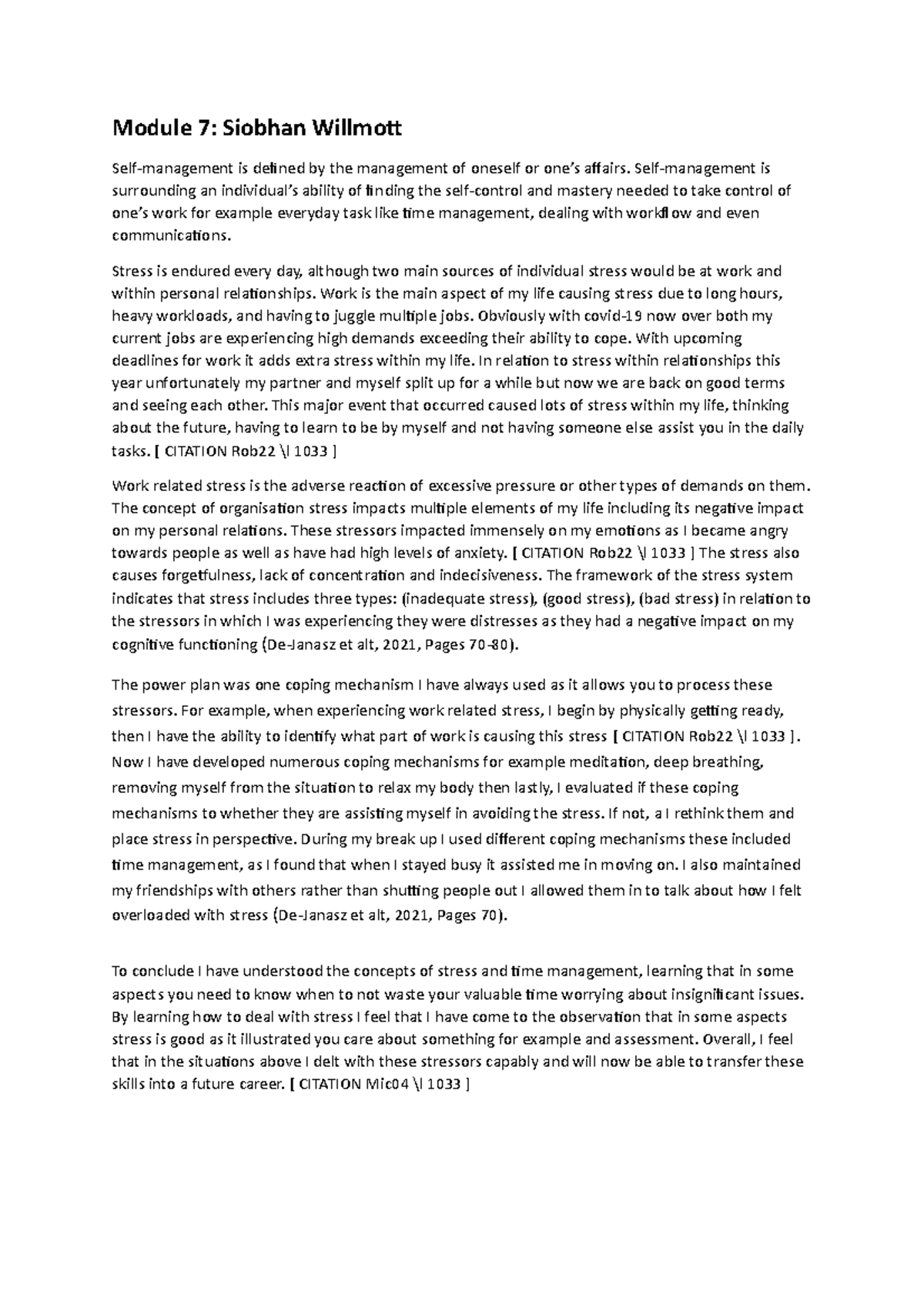 Module 7 - Summaries on prac - Module 7: Siobhan Willmo琀琀 Self ...