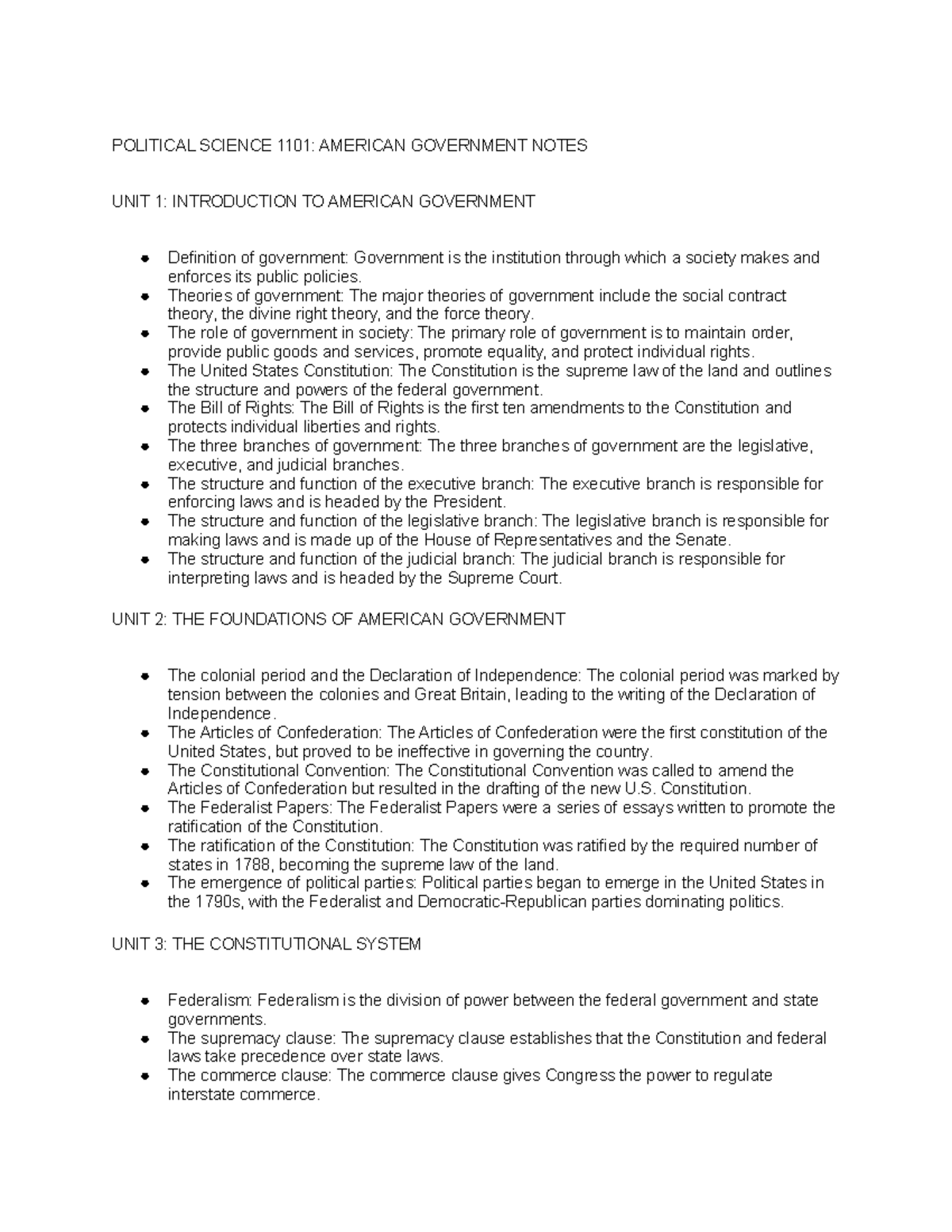 Notes American Governement - POLITICAL SCIENCE 1101: AMERICAN ...