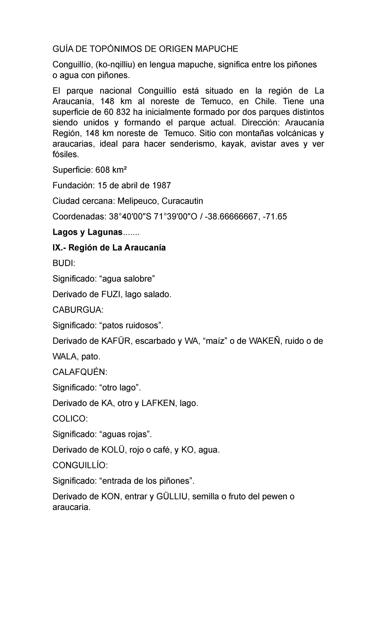 GUÍA DE Topónimos DE Origen Mapuche - GUÍA DE TOPÓNIMOS DE ORIGEN ...