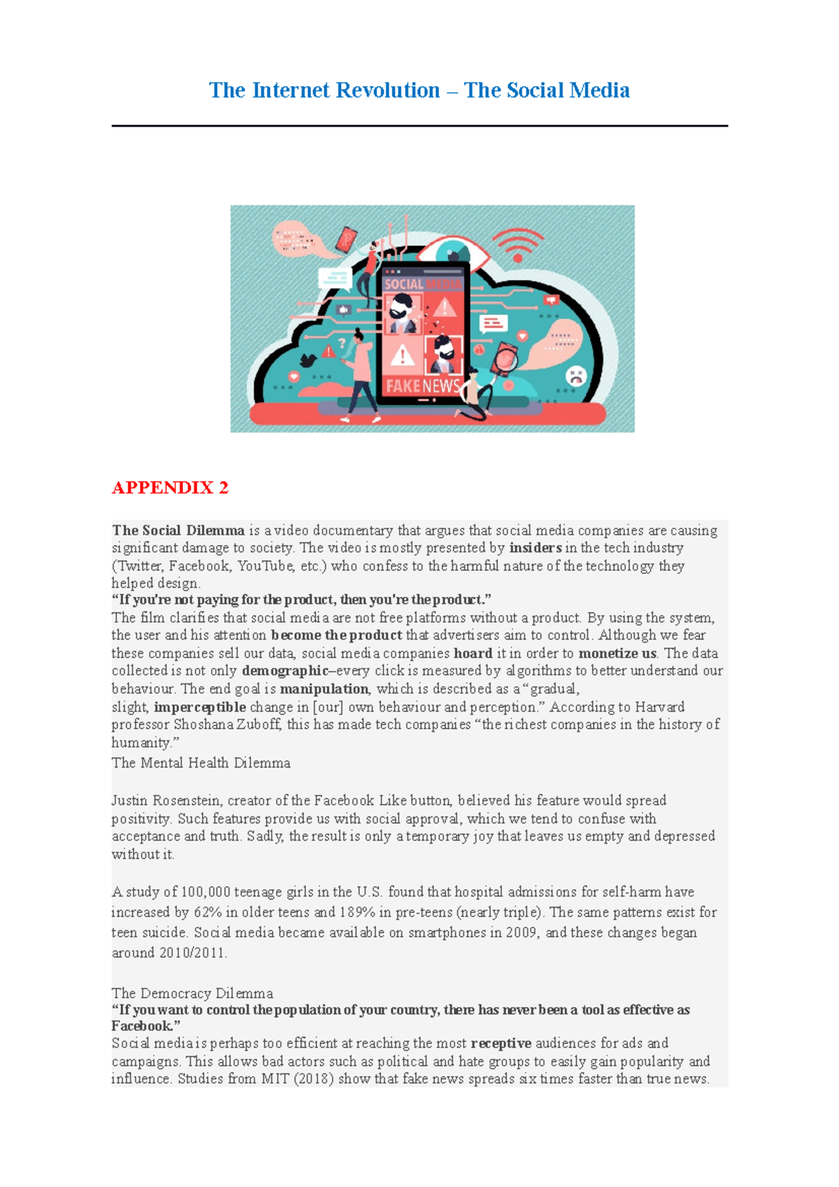 The Social Media - The Internet Revolution – The Social Media APPENDIX ...