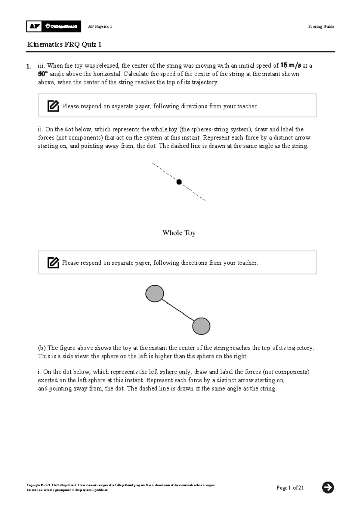 AP Physics 1 01Kinematics FRQ Quiz1 Key - Kinematics FRQ Quiz 1 ...