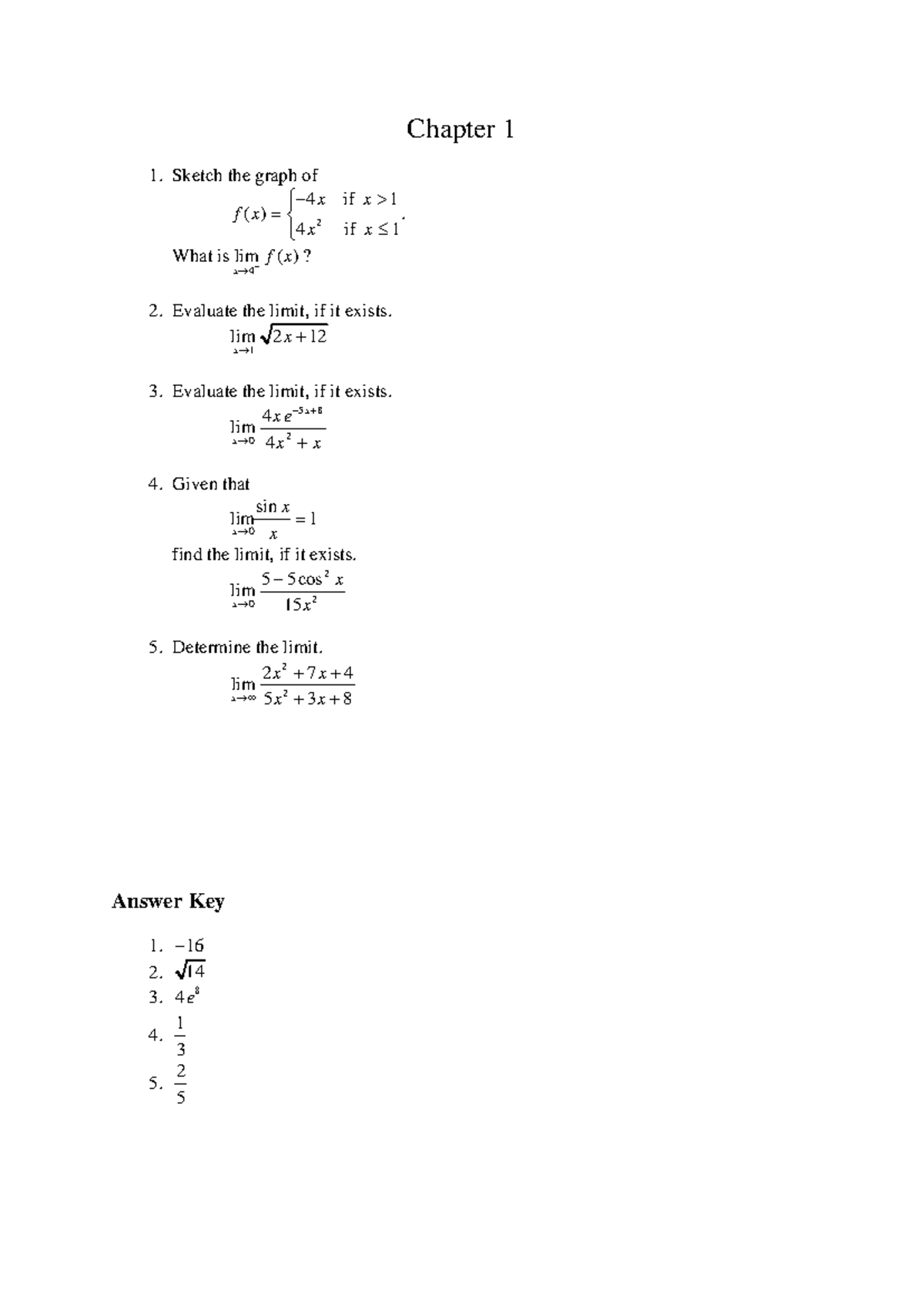 Math 1 - tutorial - Chapter 1 Sketch the graph of 2 4 if 1 ( ) 4 if 1 x x f x x x . - Studocu